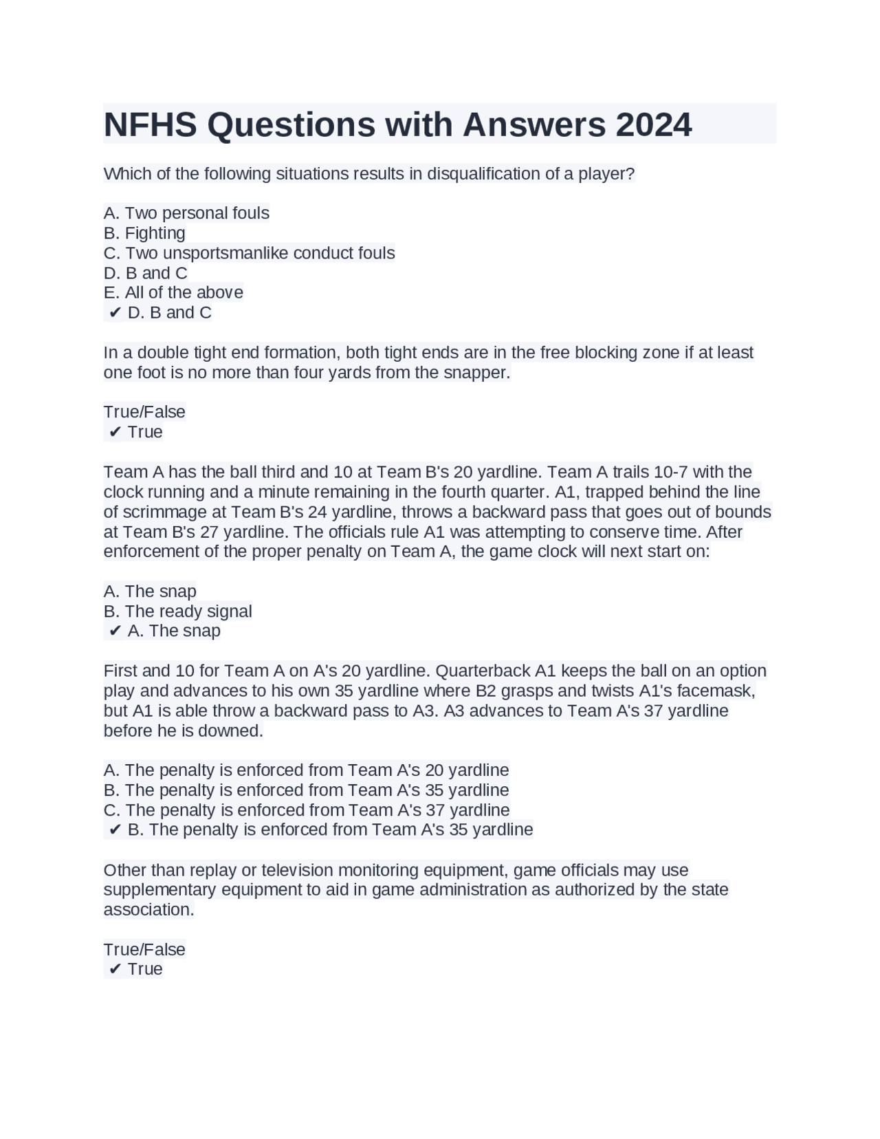 NFHS Questions with Answers 2024 | Exams Physical Activity and Sport ...