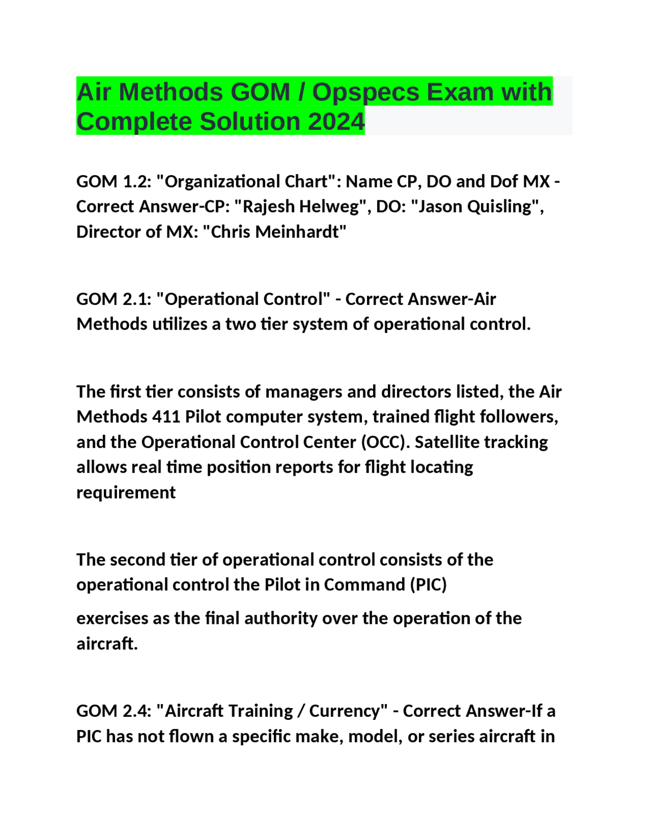 Air Methods GOM / Opspecs Exam with Complete Solution 2024 | Exams ...