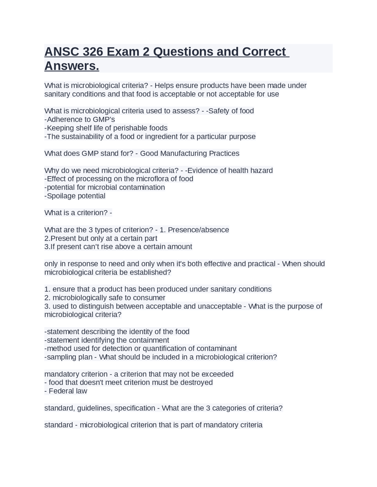 ANSC 326 Exam 2 Questions and Correct Answers. | Exams Food ...