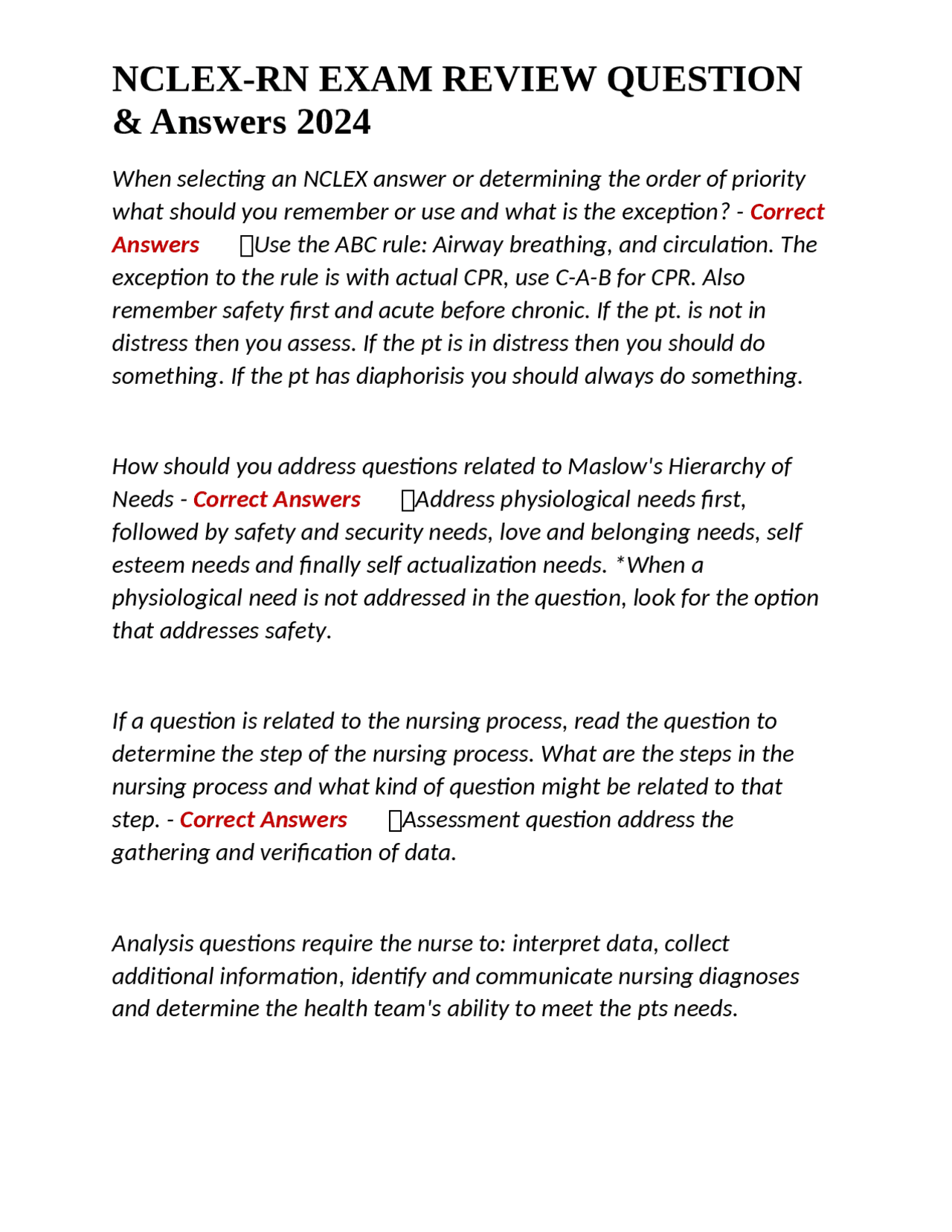 NCLEX-RN EXAM REVIEW QUESTION & Answers 2024 | Exams Nursing | Docsity