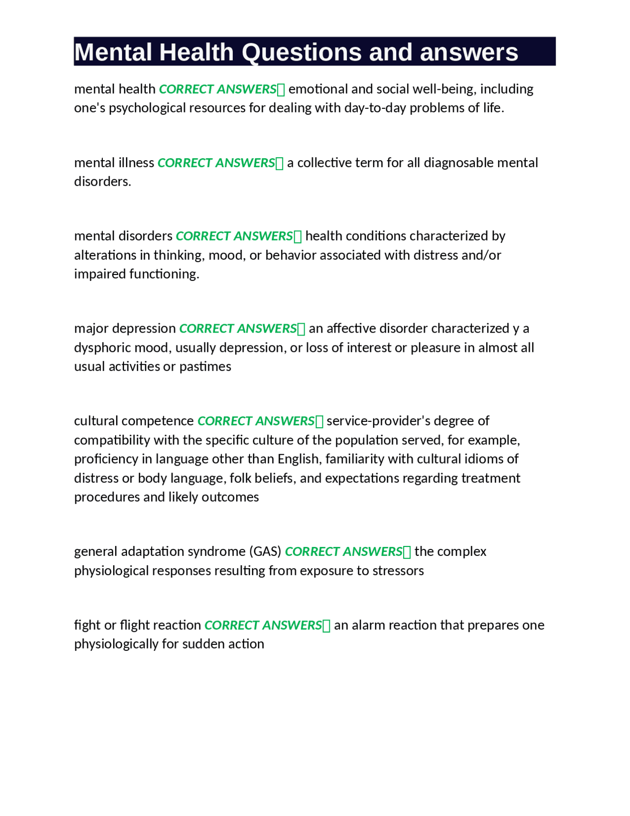 Mental Health Questions and answers | Exams Health psychology | Docsity