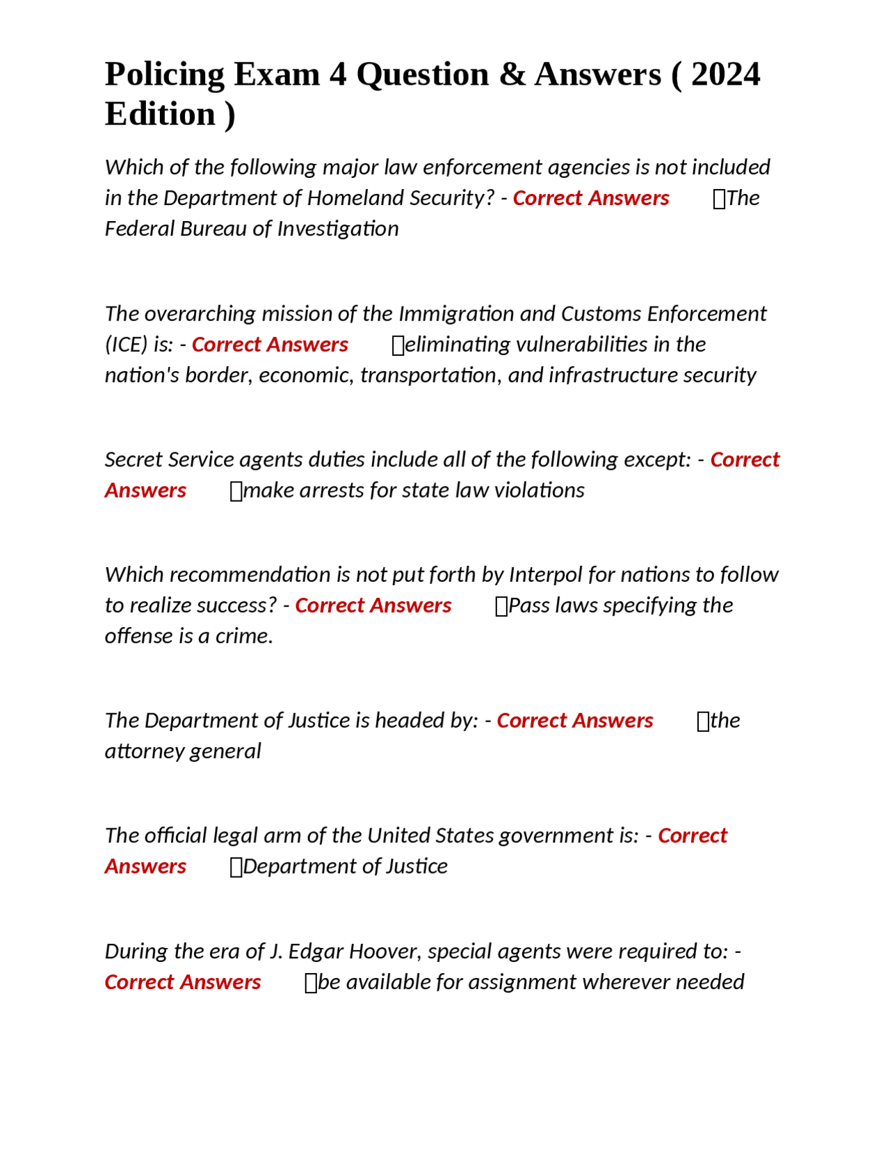 Policing Exam 4 Question & Answers ( 2024 Edition ) | Exams Nursing | Docsity