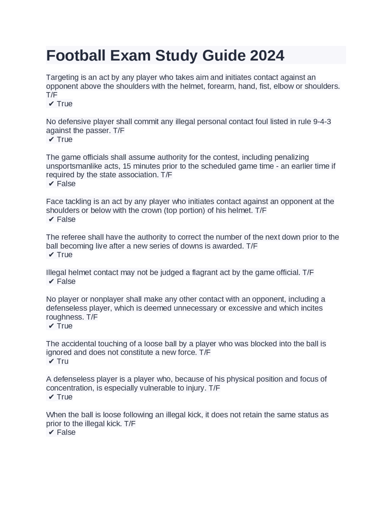 Football Exam Study Guide 2024 | Exams Physical Activity and Sport ...