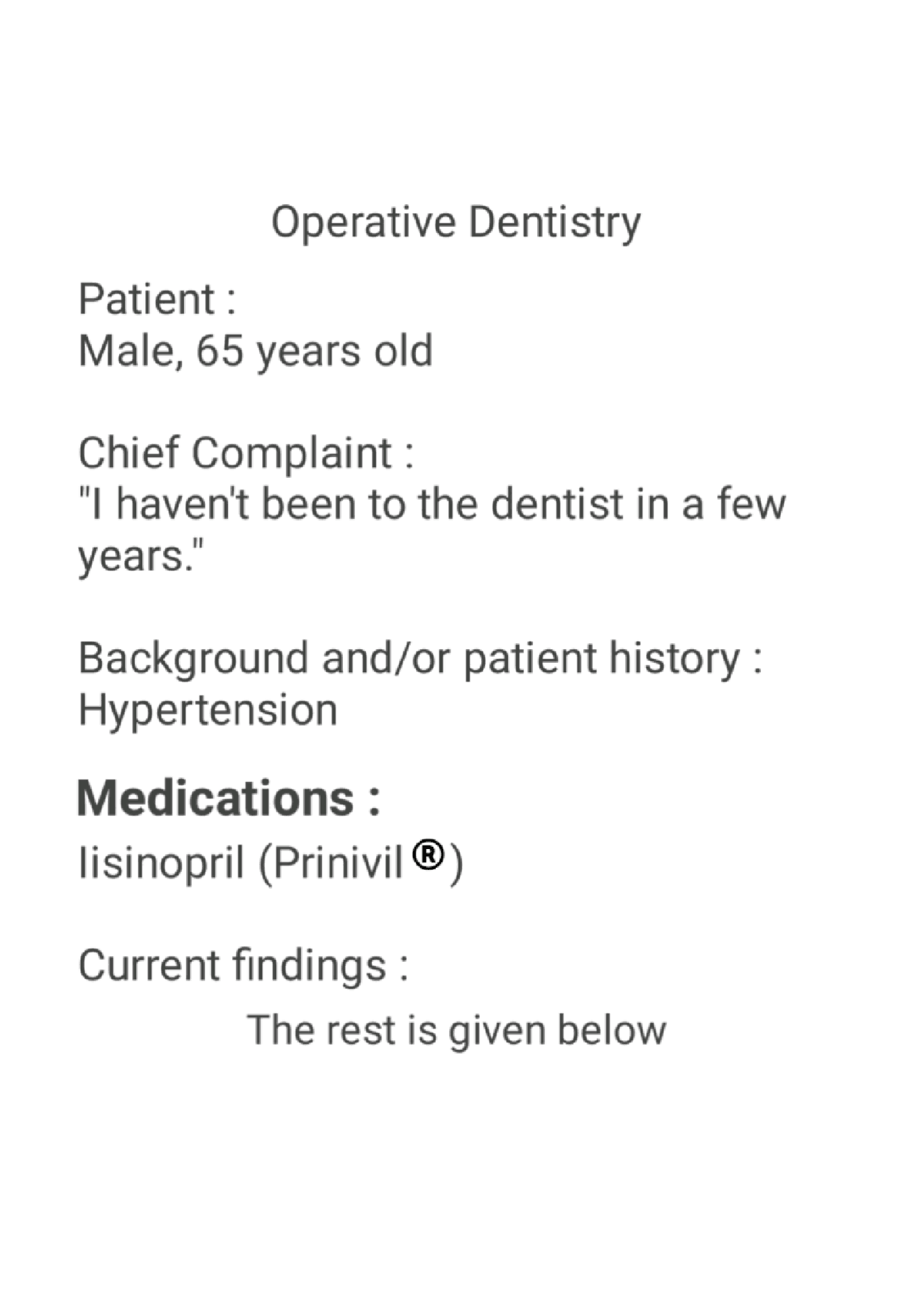 The topic of this document is Operative Dentistry | Exercises Dentistry | Docsity