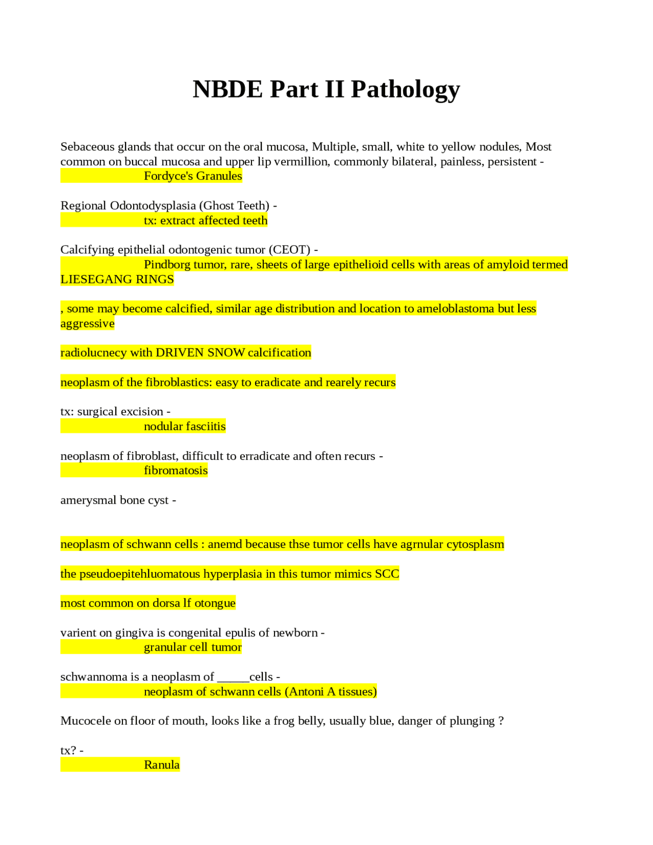 NBDE Part II Pathology NBDE Part II Pathology | Exams Medicine | Docsity