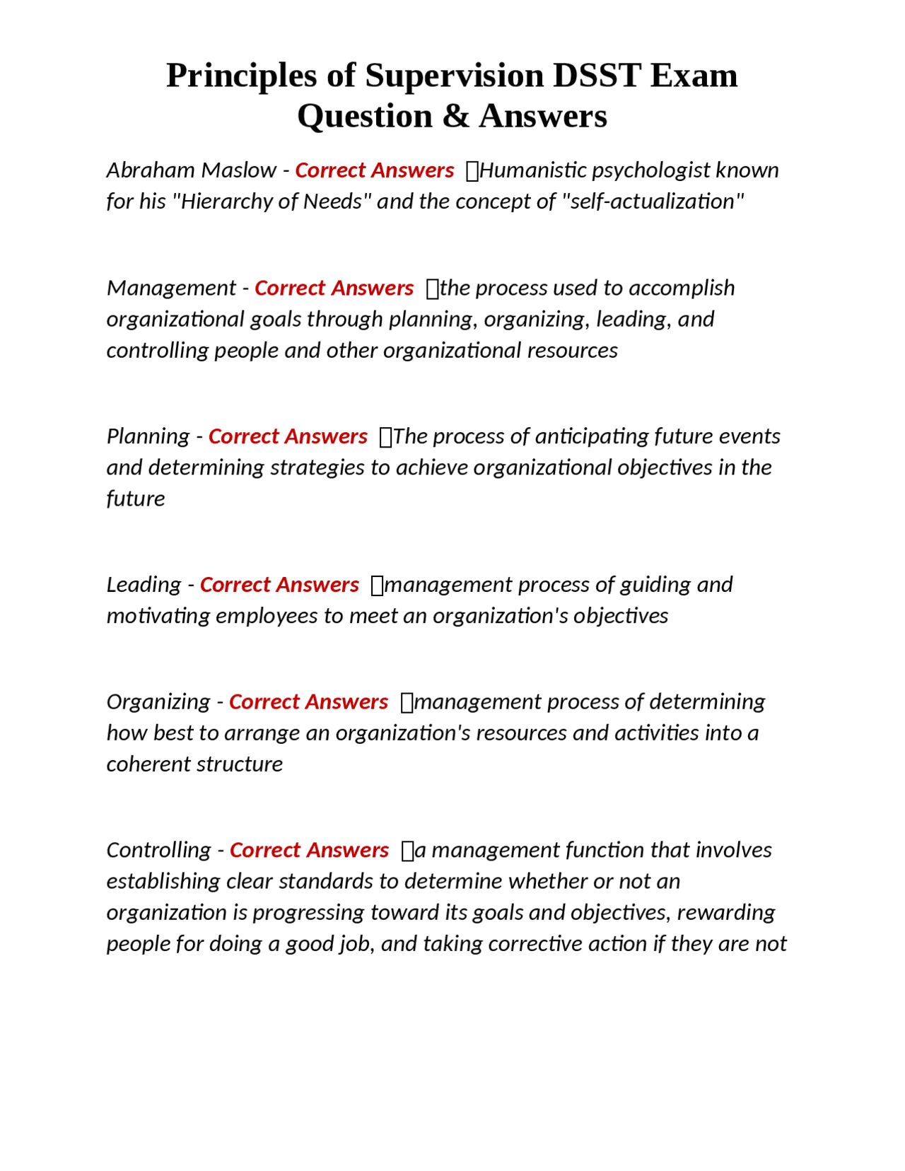 Principles of Supervision DSST Exam Question & Answers | Exams Nursing ...