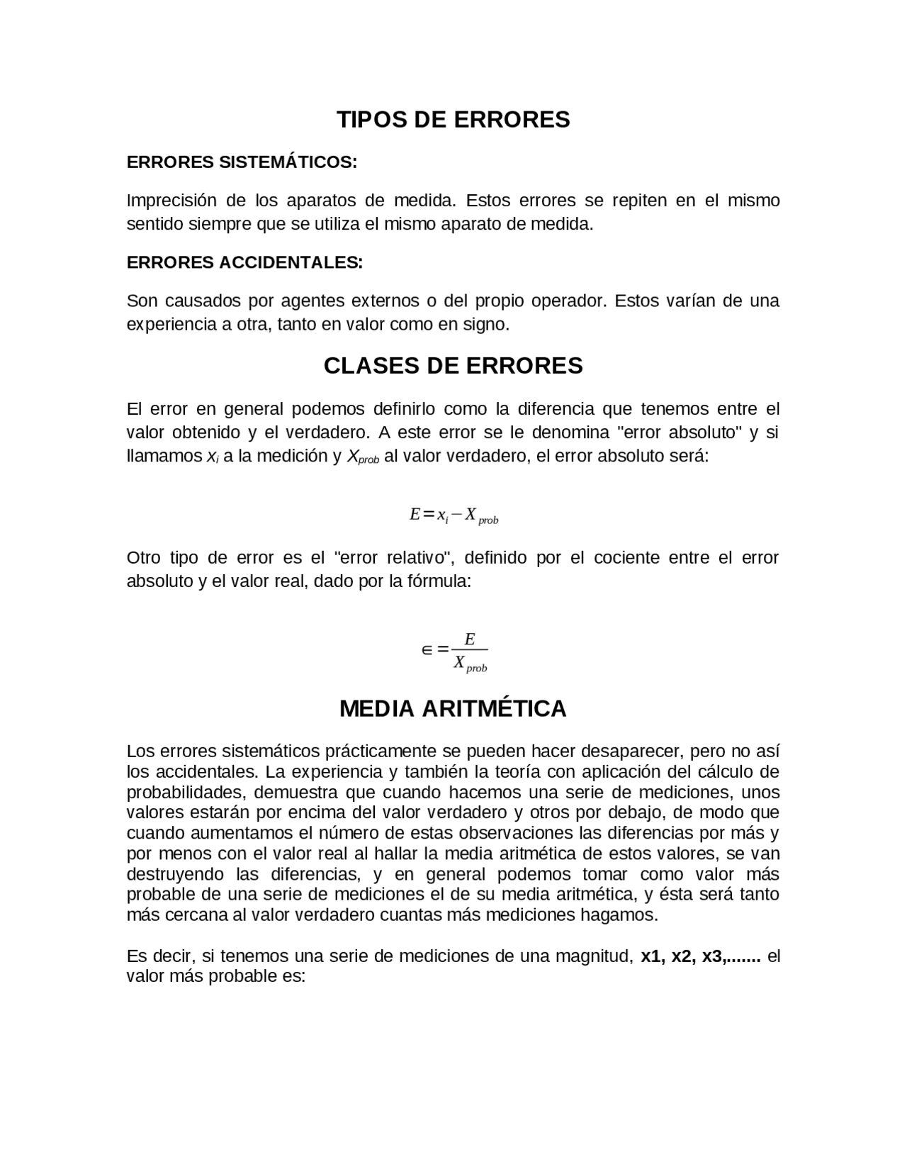 tipos de errores, clases de errores | Apuntes de Física | Docsity