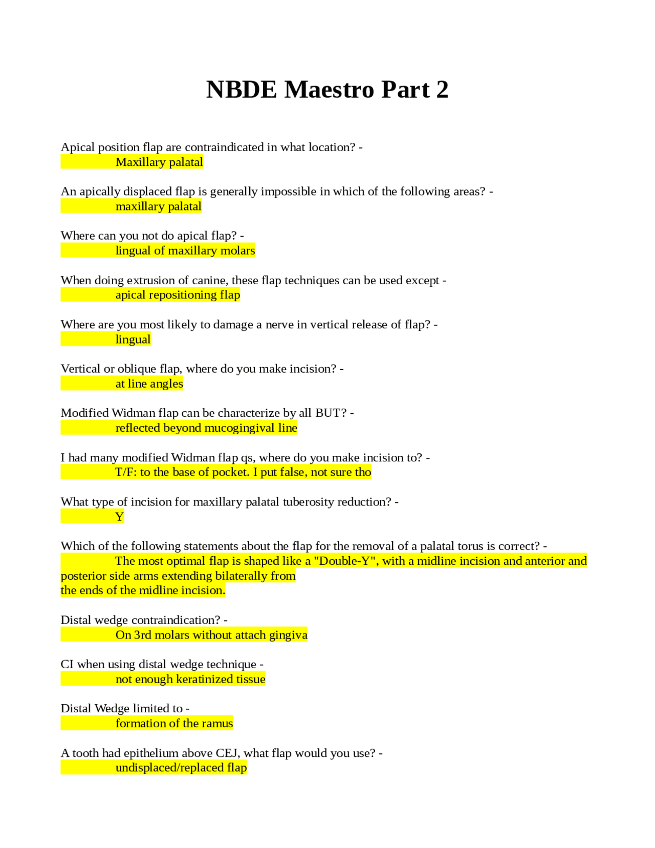 NBDE Maestro Part 2 NBDE Maestro Part 2 | Exams Medicine | Docsity