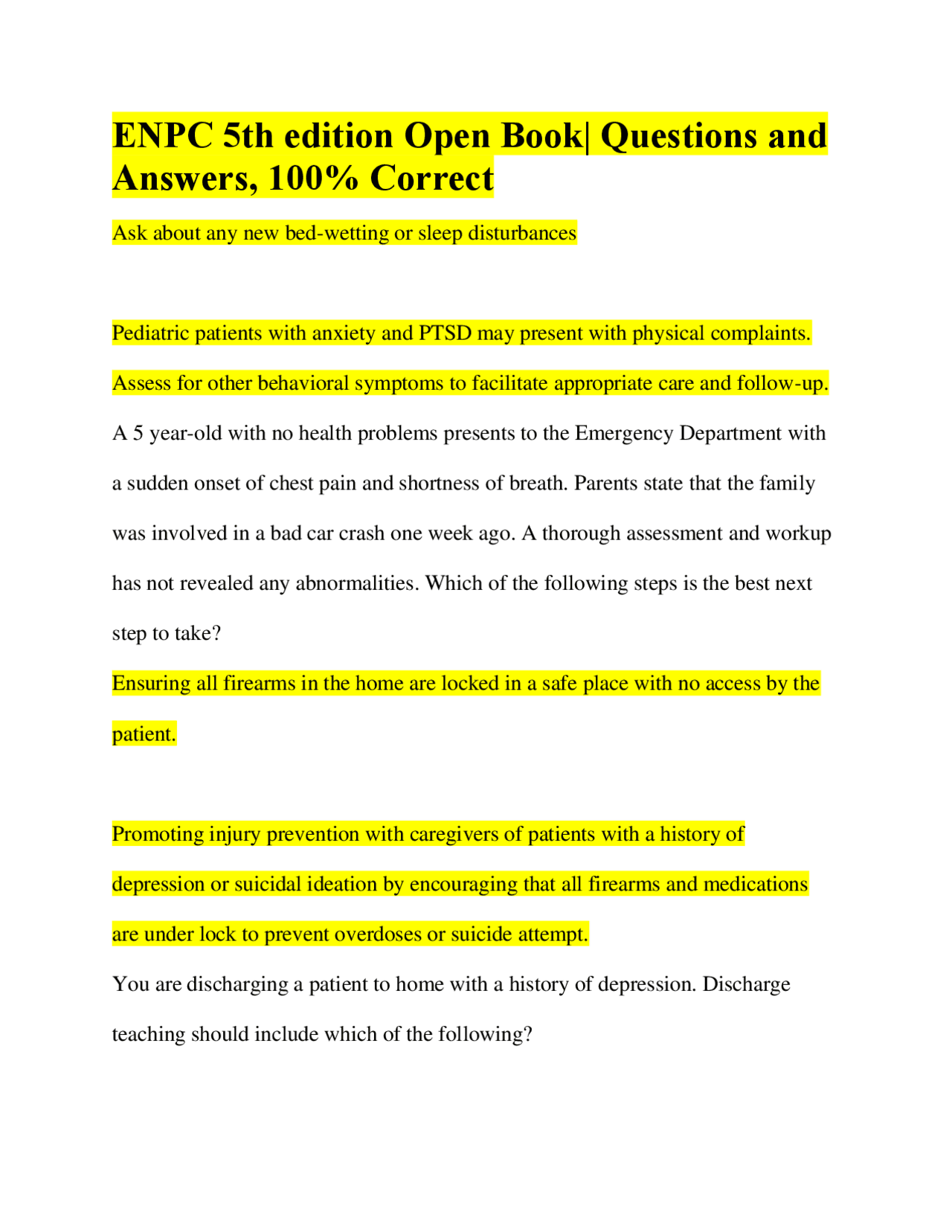 ENPC 5th edition Open Book| Questions and Answers, 100% Correct | Exams ...