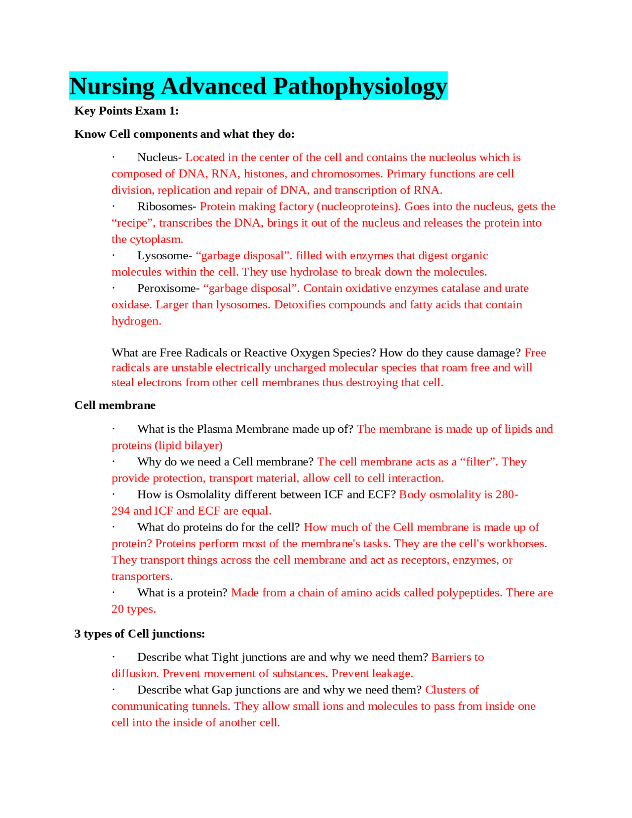 Nursing Advanced Pathophysiology | Study notes Pathophysiology | Docsity