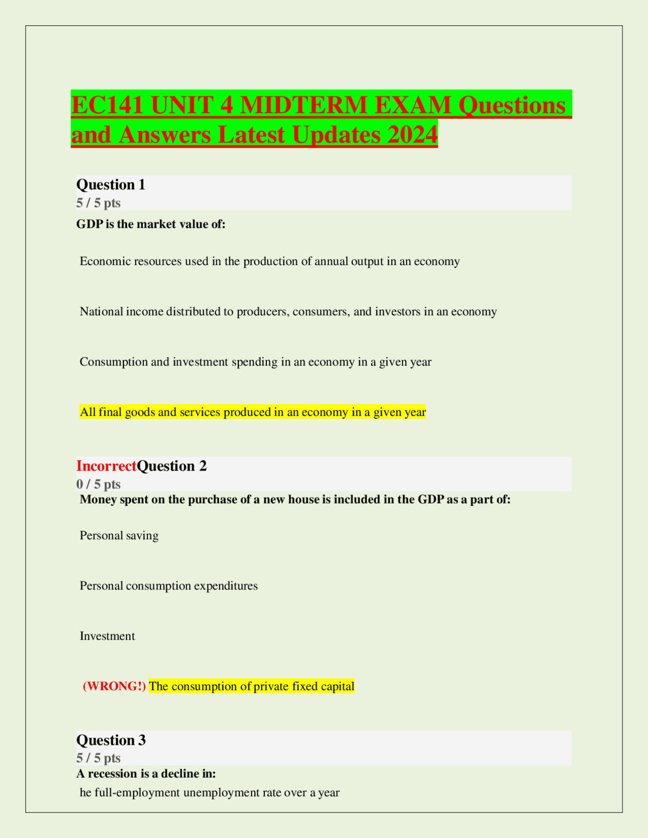 EC141 UNIT 4 MIDTERM EXAM Questions and Answers Latest Updates 2024 ...