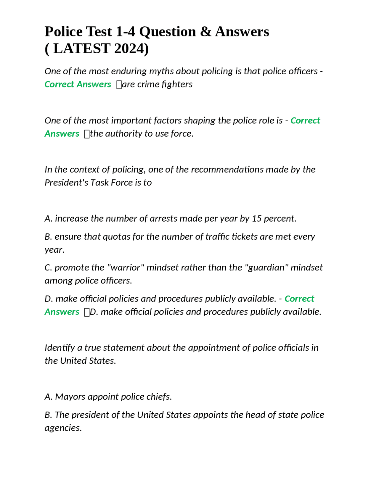 Police Test 1-4 Question & Answers ( LATEST 2024) | Exams Nursing | Docsity