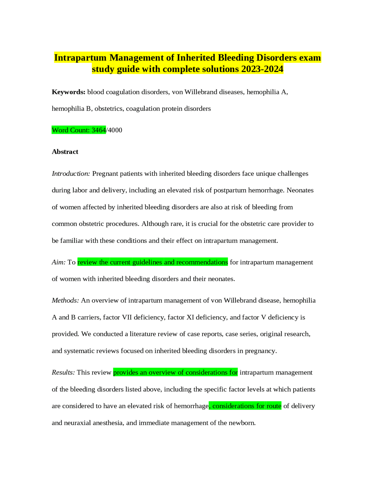 Intrapartum Management of Inherited Bleeding Disorders: A Comprehensive ...