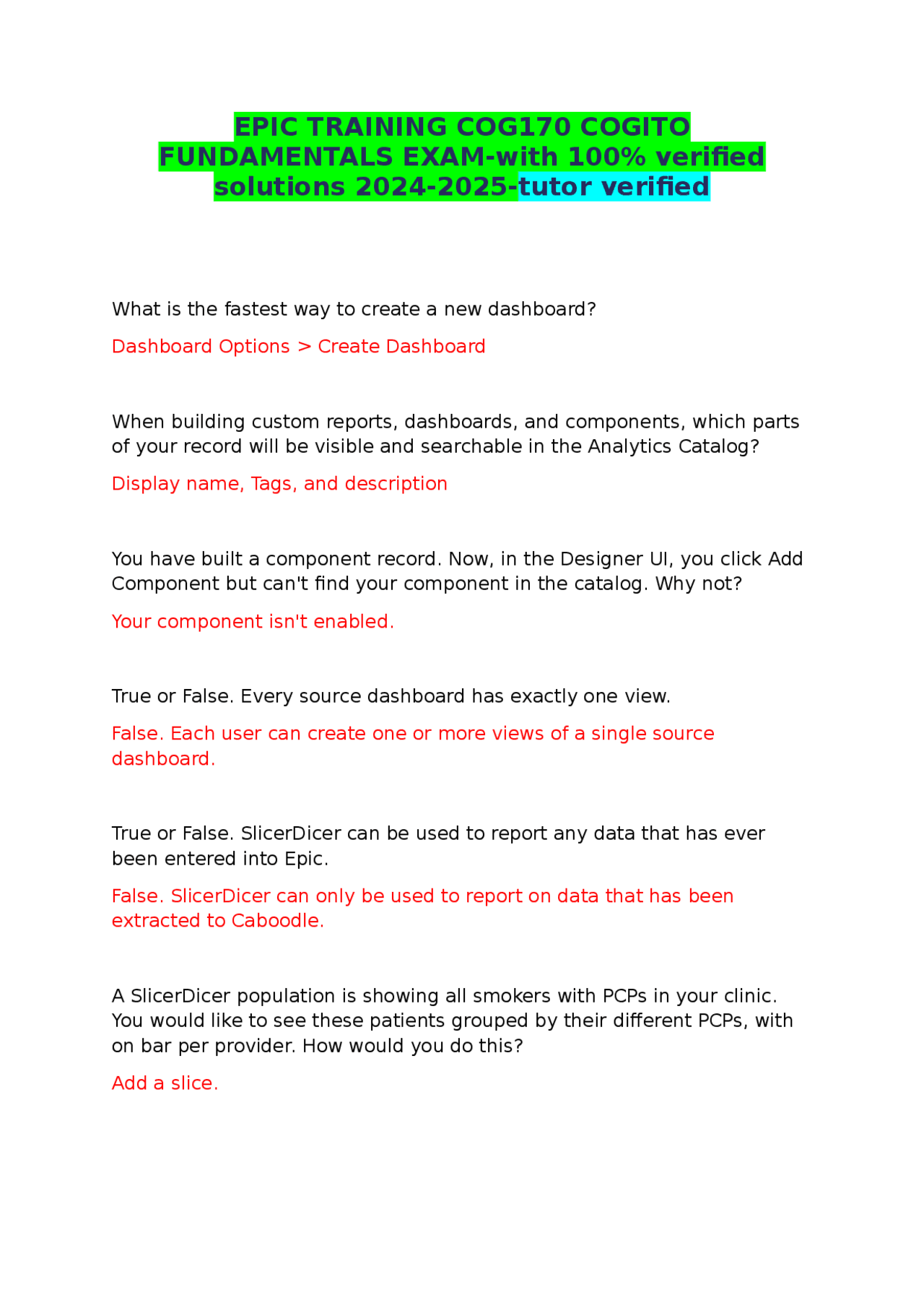 EPIC TRAINING COG170 COGITO FUNDAMENTALS EXAM-with 100% verified ...