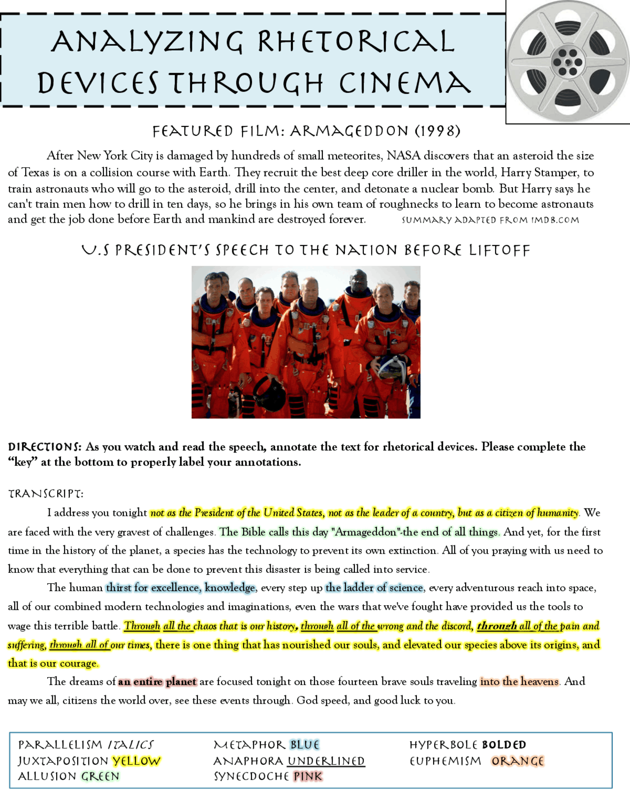 Analyzing Rhetorical Devices Through Cinema | Assignments English | Docsity