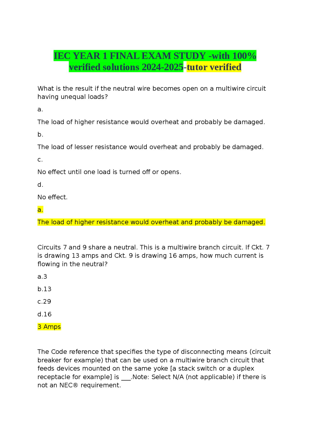 IEC YEAR 1 FINAL EXAM STUDY -with 100% verified solutions 2024-2025-tutor verified .doc | Exams ...