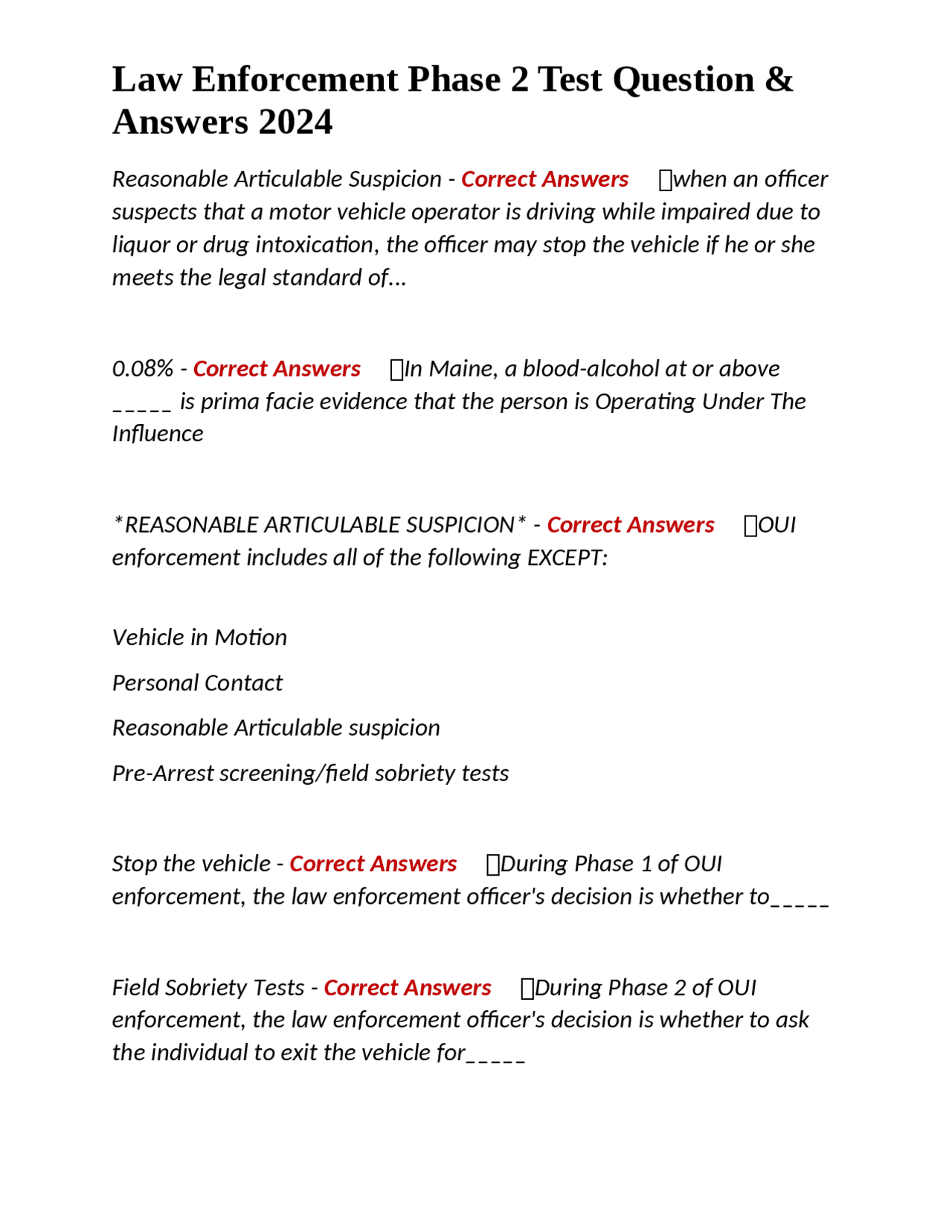 Law Enforcement Phase 2 Test Question & Answers 2024 | Exams Nursing ...