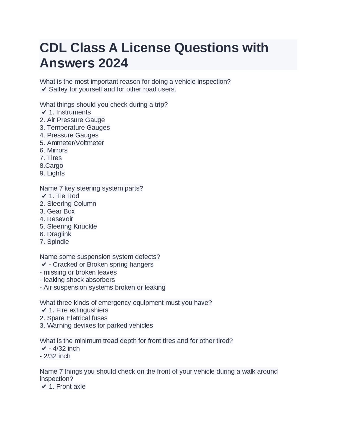 CDL Class A License Questions with Answers 2024 | Exams Engineering ...