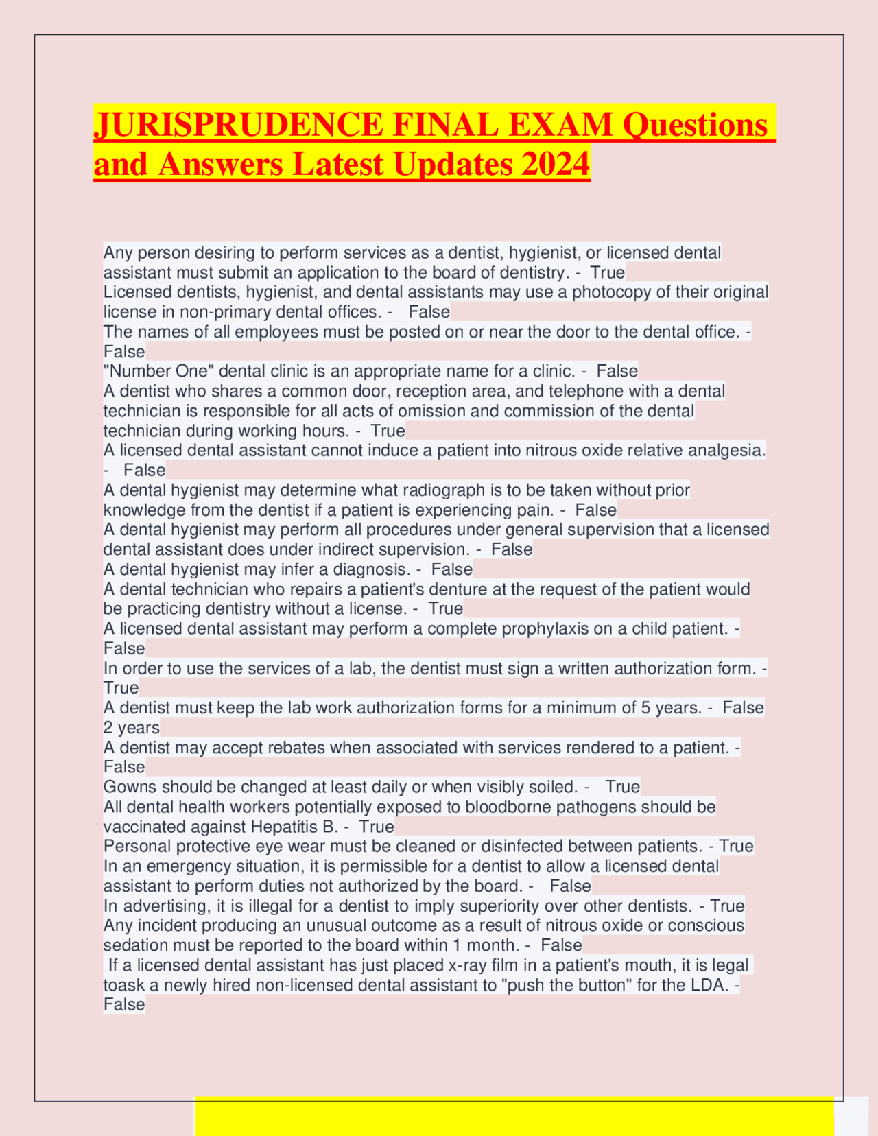 JURISPRUDENCE FINAL EXAM Questions and Answers Latest Updates 2024 ...