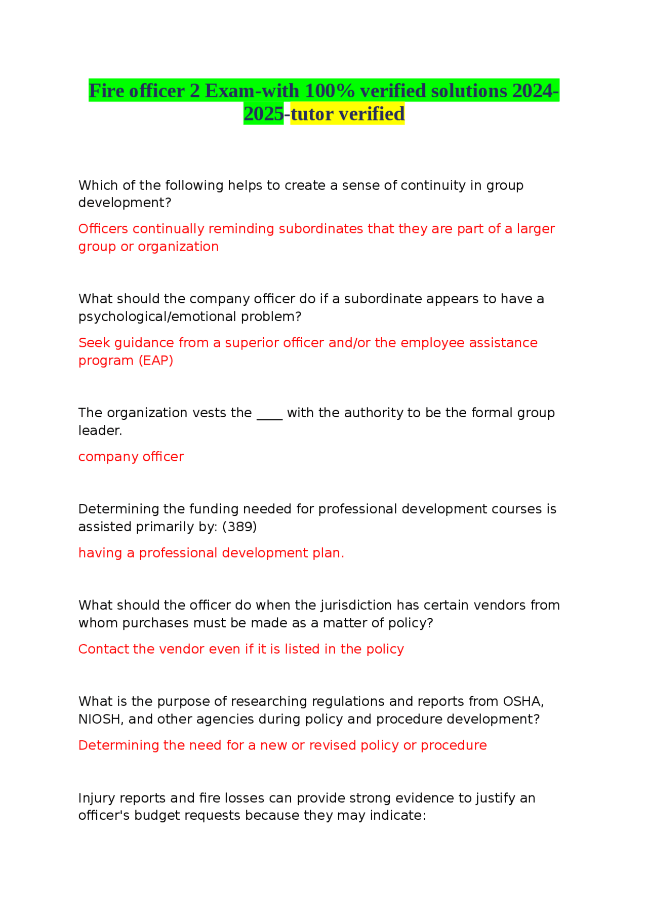 Fire officer 2 Exam-with 100% verified solutions 2024-2025-tutor ...