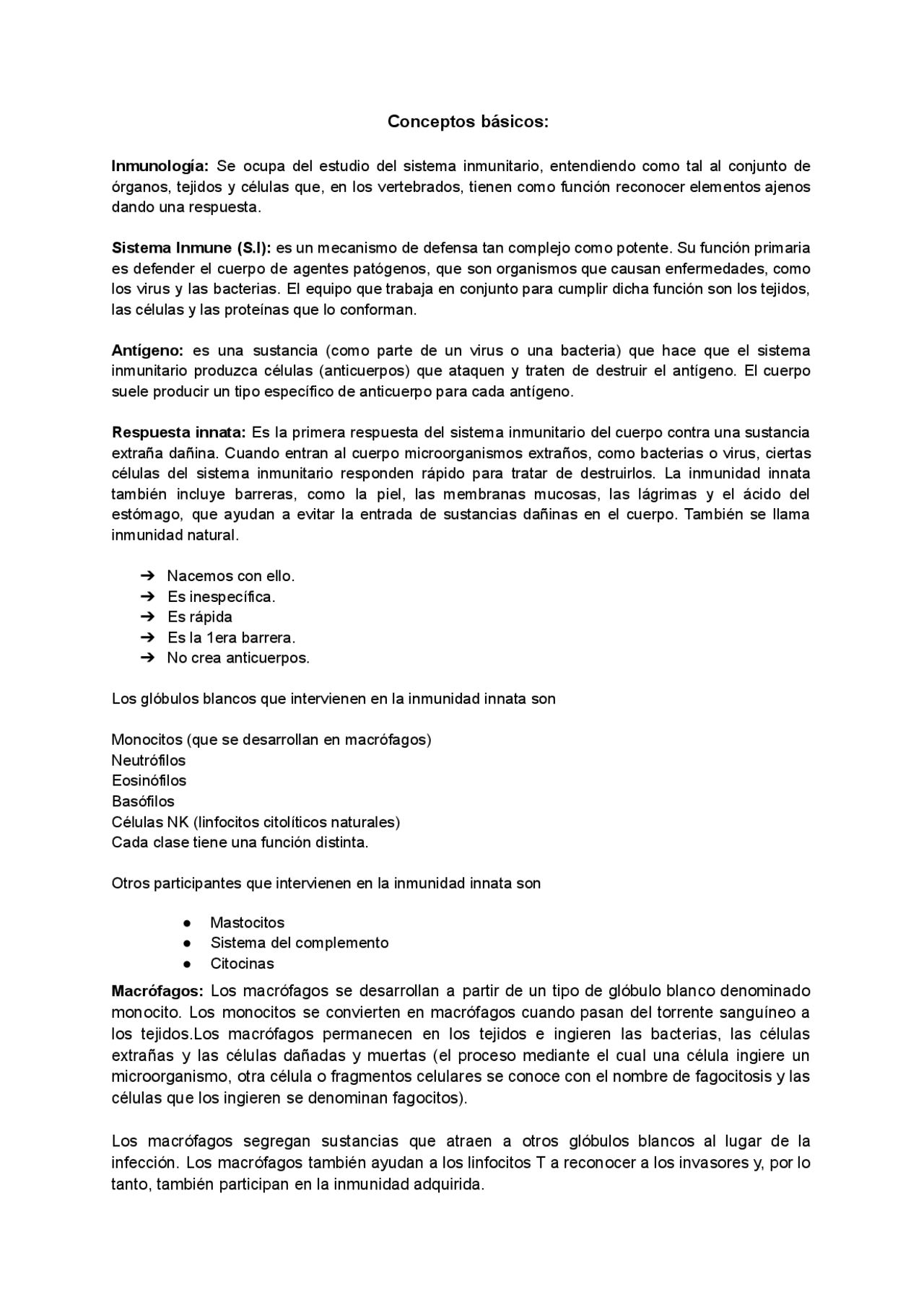 Conceptos básicos de inmunología | Guías, Proyectos, Investigaciones de Inmunología | Docsity
