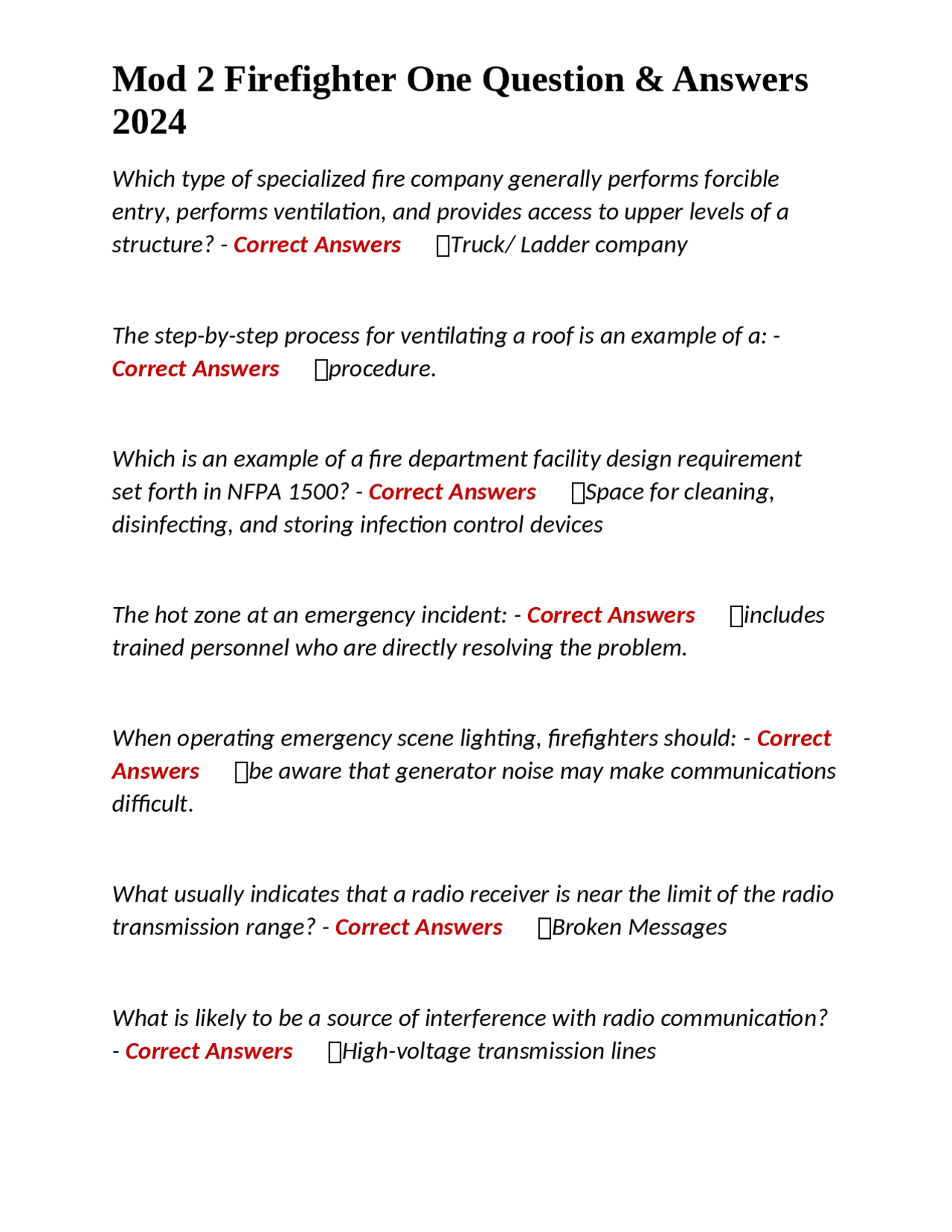 Mod 2 Firefighter One Question & Answers: Firefighting Techniques and ...