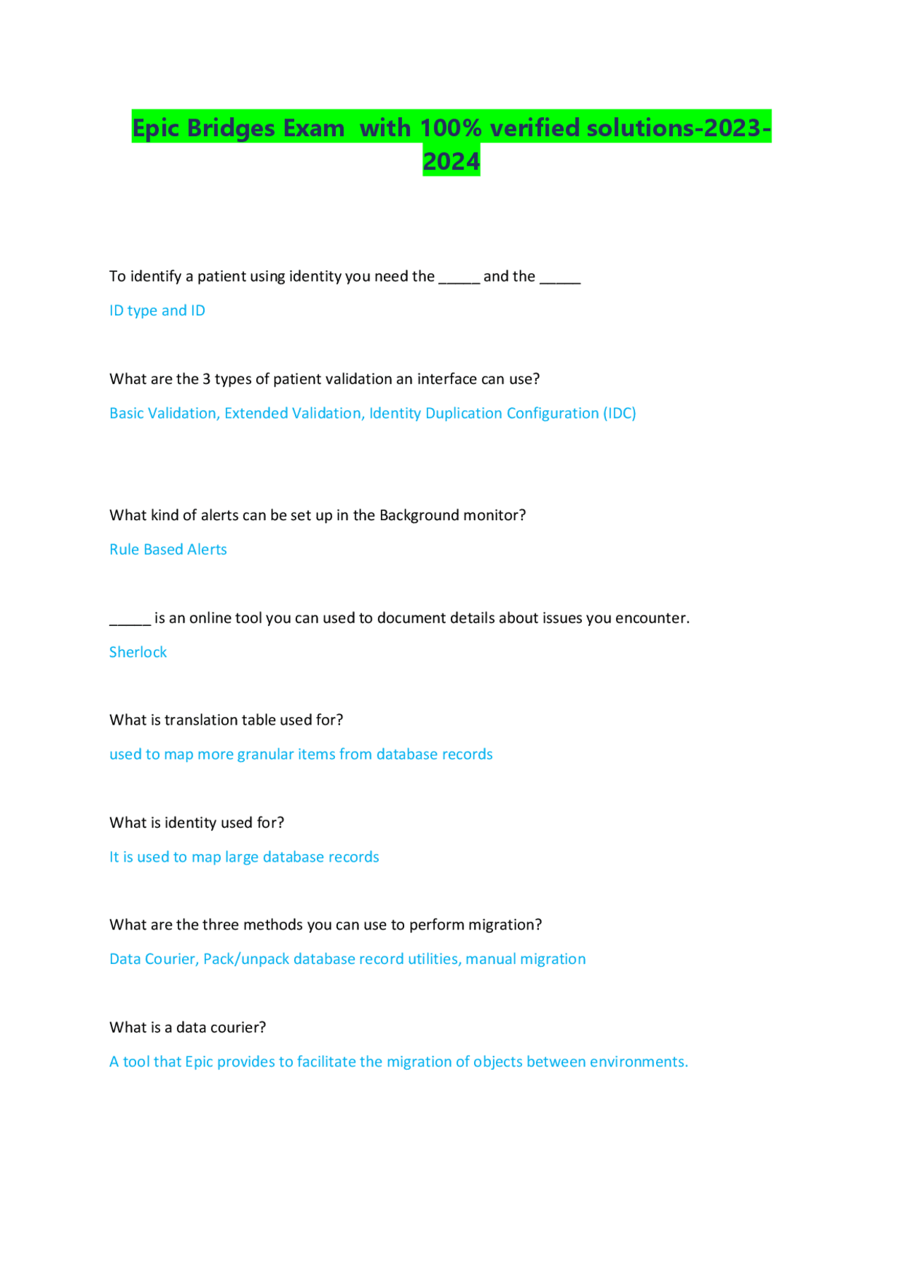 Epic Bridges Exam with 100% verified solutions-2023-2024 | Exams ...