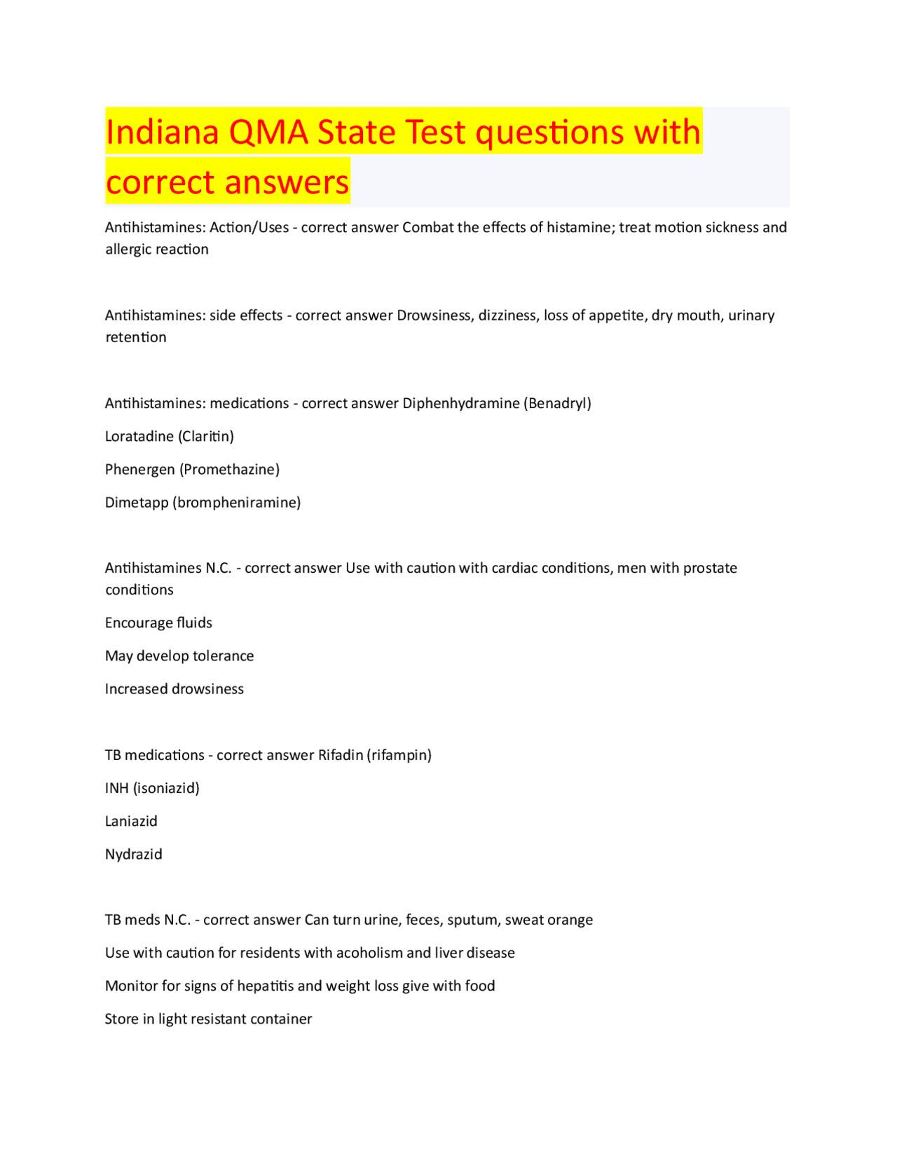 Indiana QMA State Test questions with correct answers | Exams Nursing ...