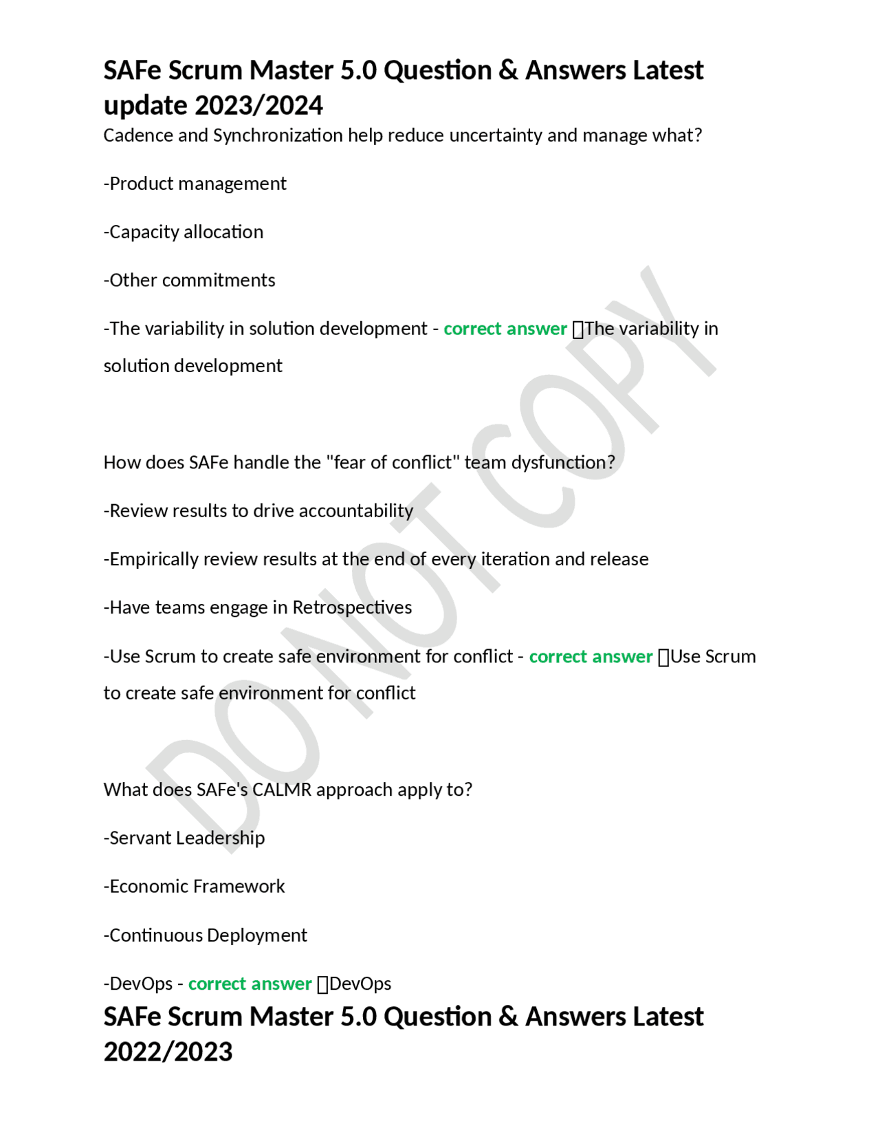 SAFe Scrum Master 5.0 Question & Answers Latest update 2023/2024 ...