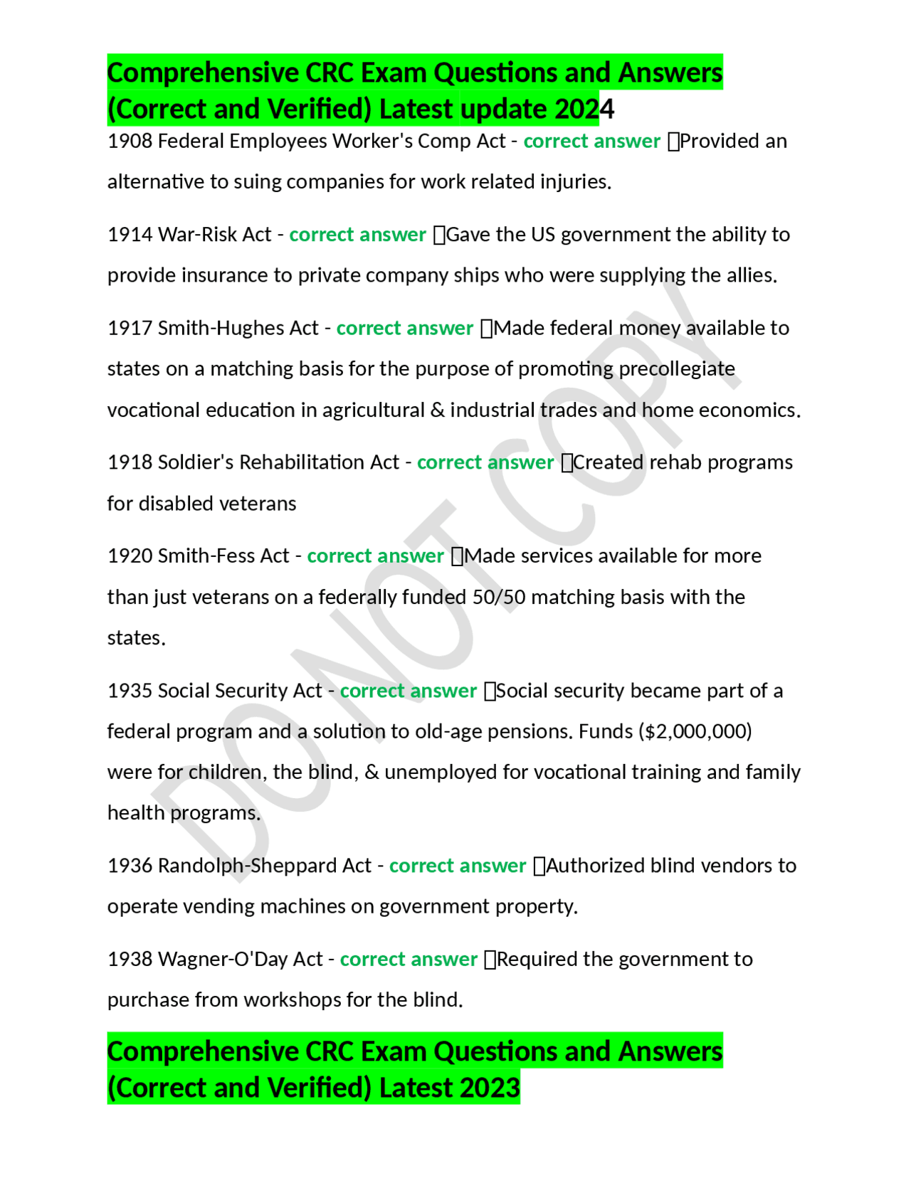 Comprehensive CRC Exam Questions and Answers (Correct and Verified ...