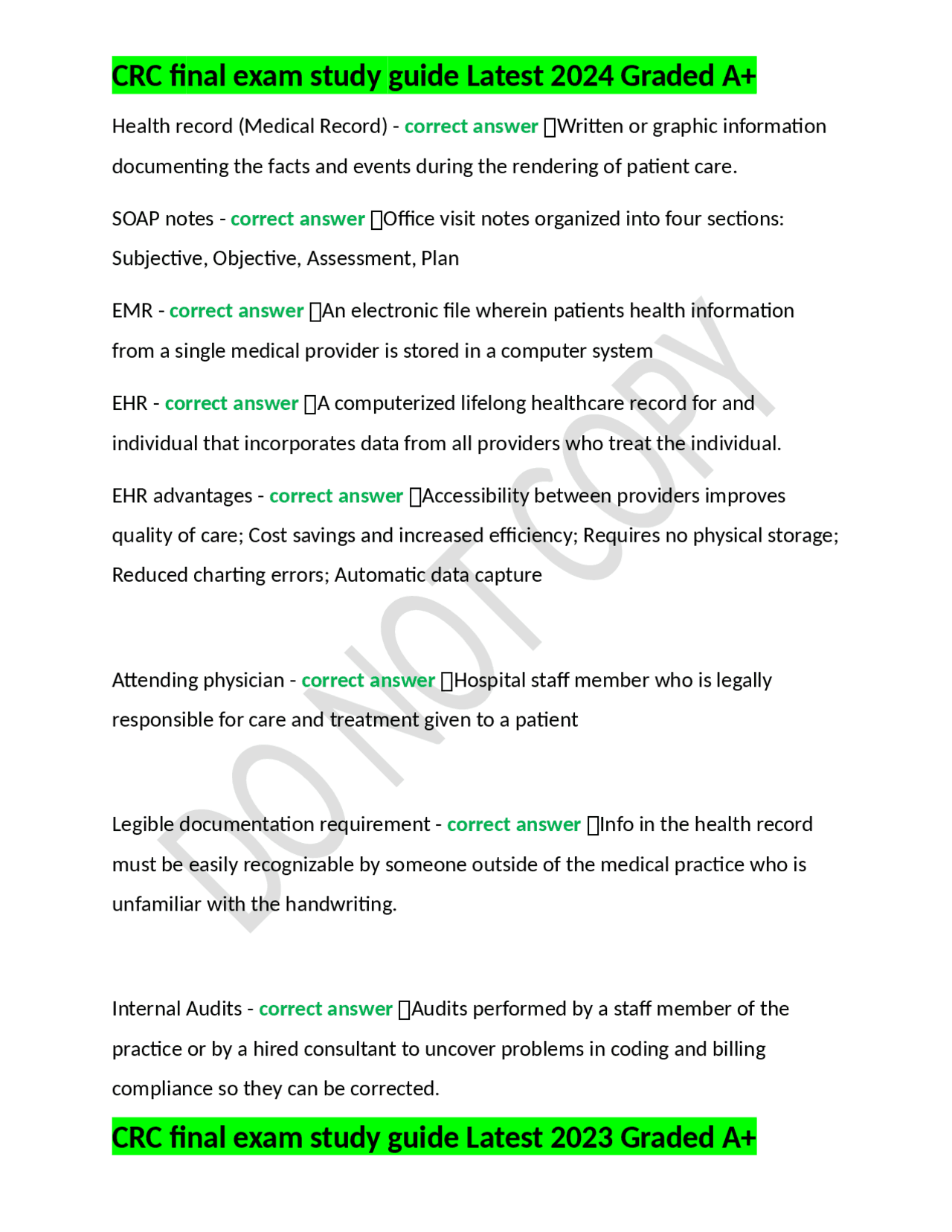 CRC final exam study guide Latest 2024 Graded A+ | Exams Nursing | Docsity