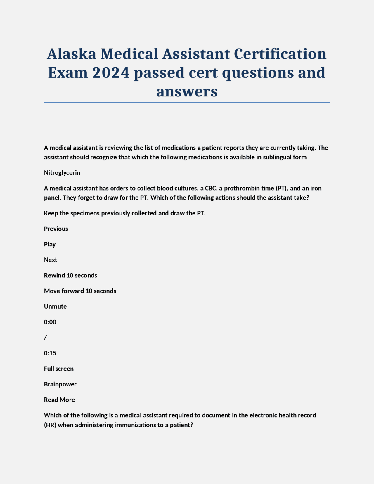 Alaska Medical Assistant Certification Exam 2024 passed cert questions ...