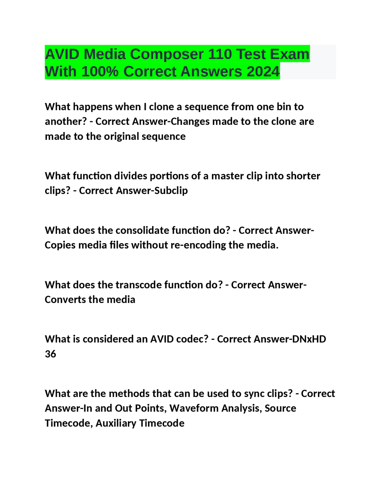 AVID Media Composer 110 Test Exam With 100% Correct Answers 2024 ...