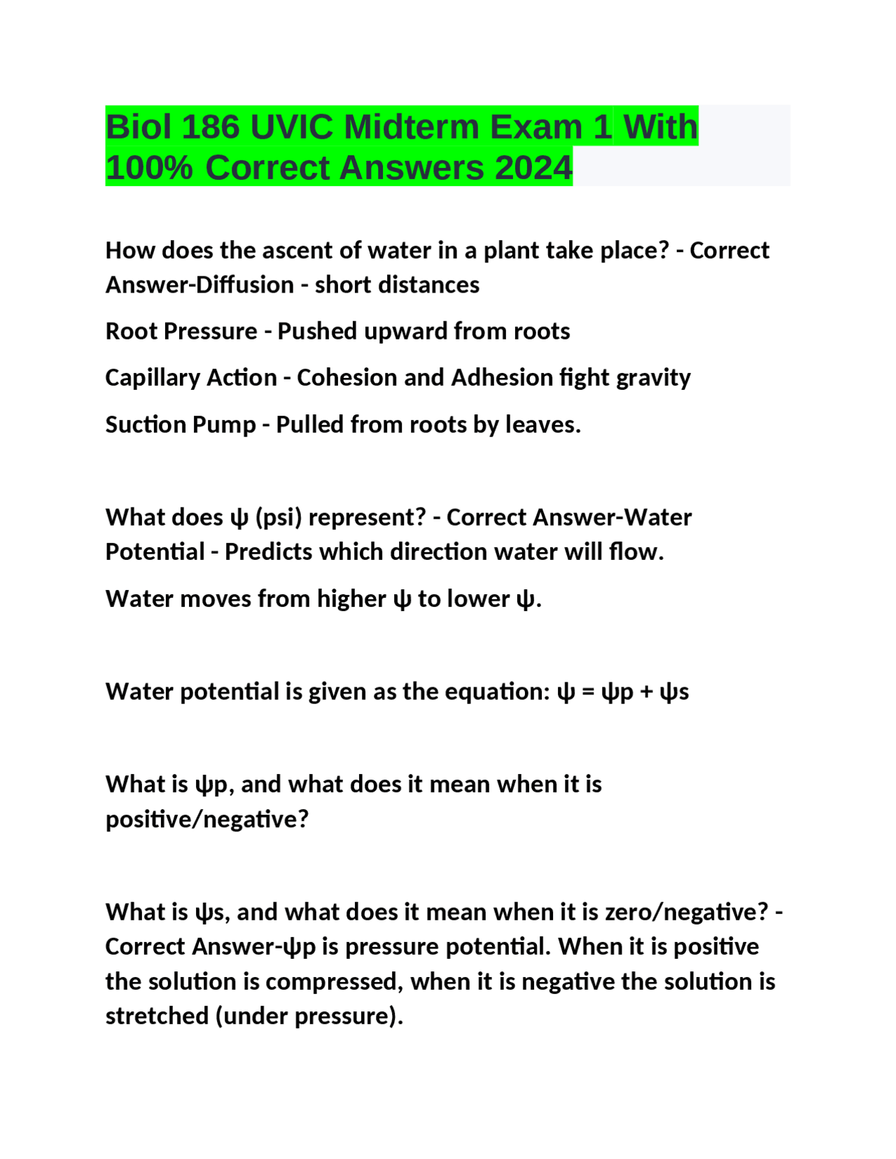 Biol 186 UVIC Midterm Exam 1 With 100% Correct Answers 2024 | Exams Biology | Docsity