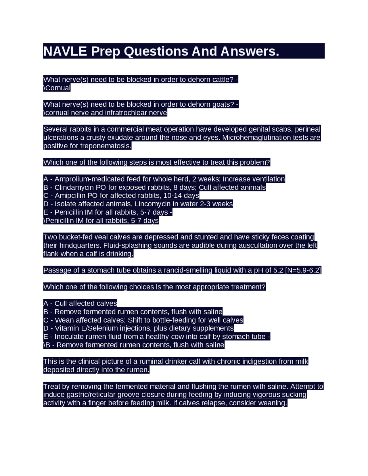 NAVLE Prep Questions And Answers. | Exams Veterinary | Docsity