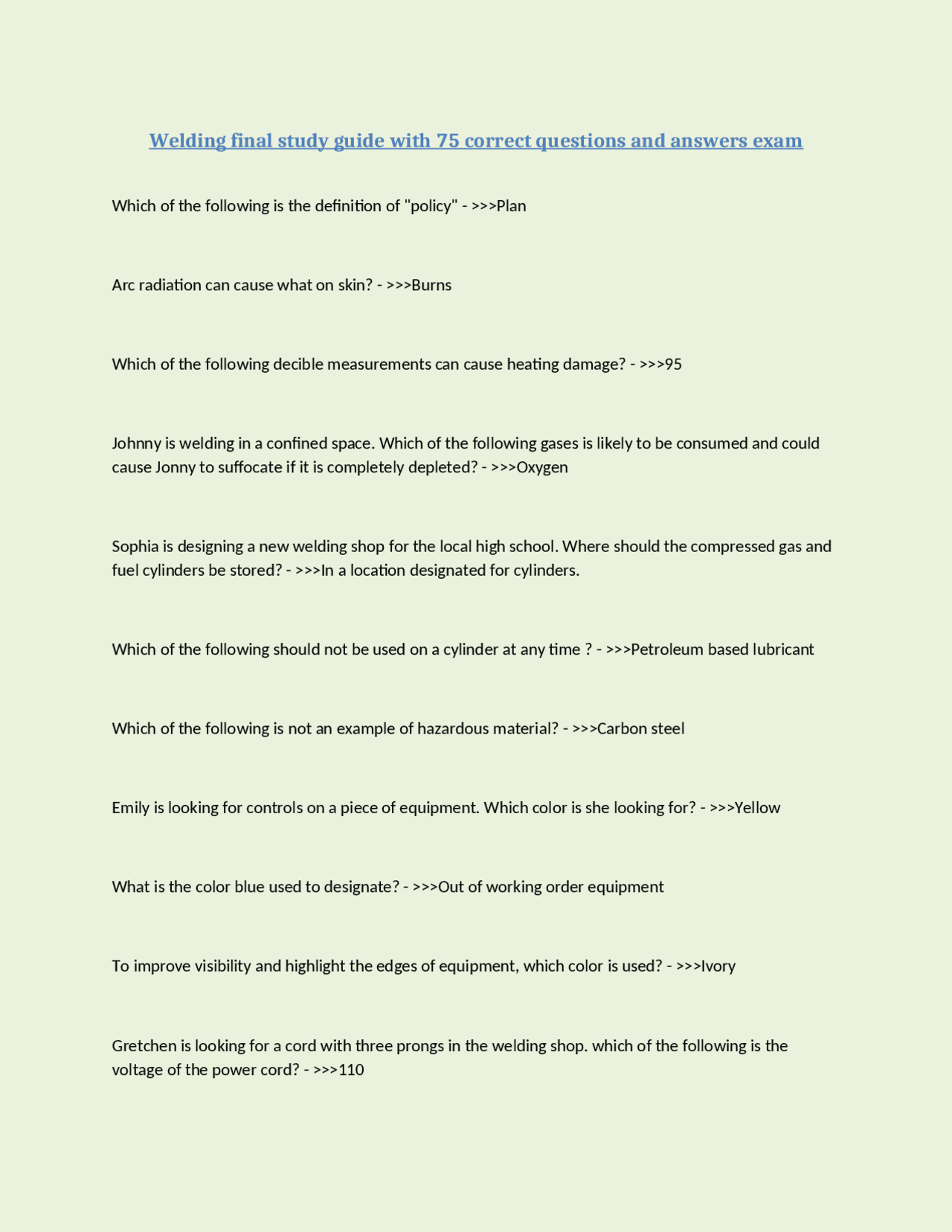 Welding Study Guide: 75 Questions and Answers for Final Exam | Exams ...