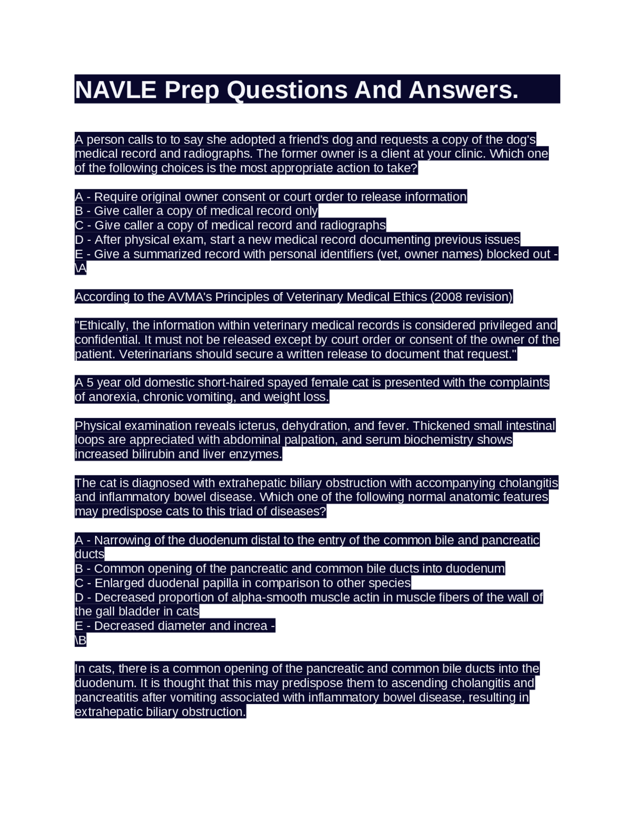 NAVLE Prep Questions And Answers. | Exams Veterinary | Docsity