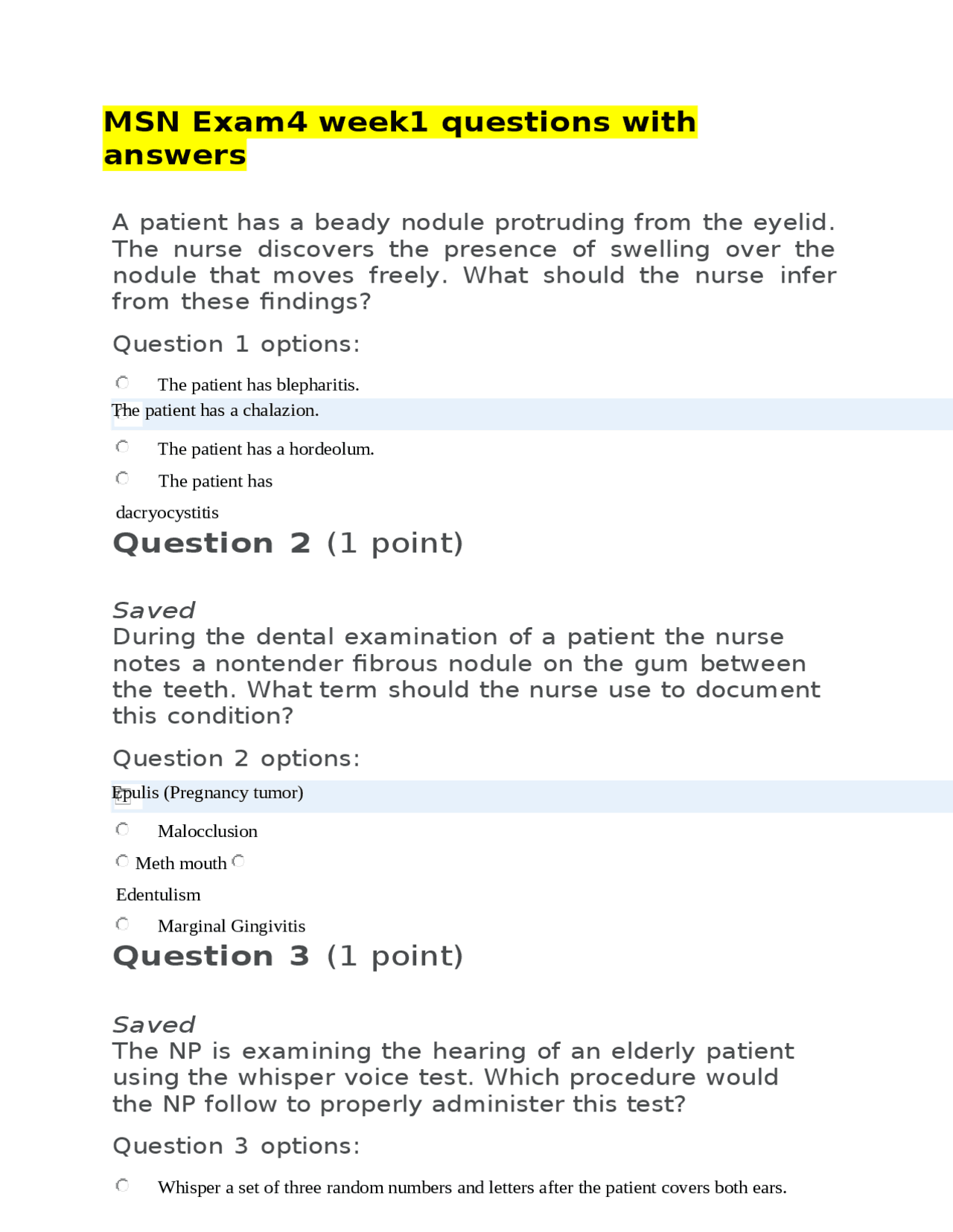 Medical Examination Questions and Answers for Nurses and Nurse ...