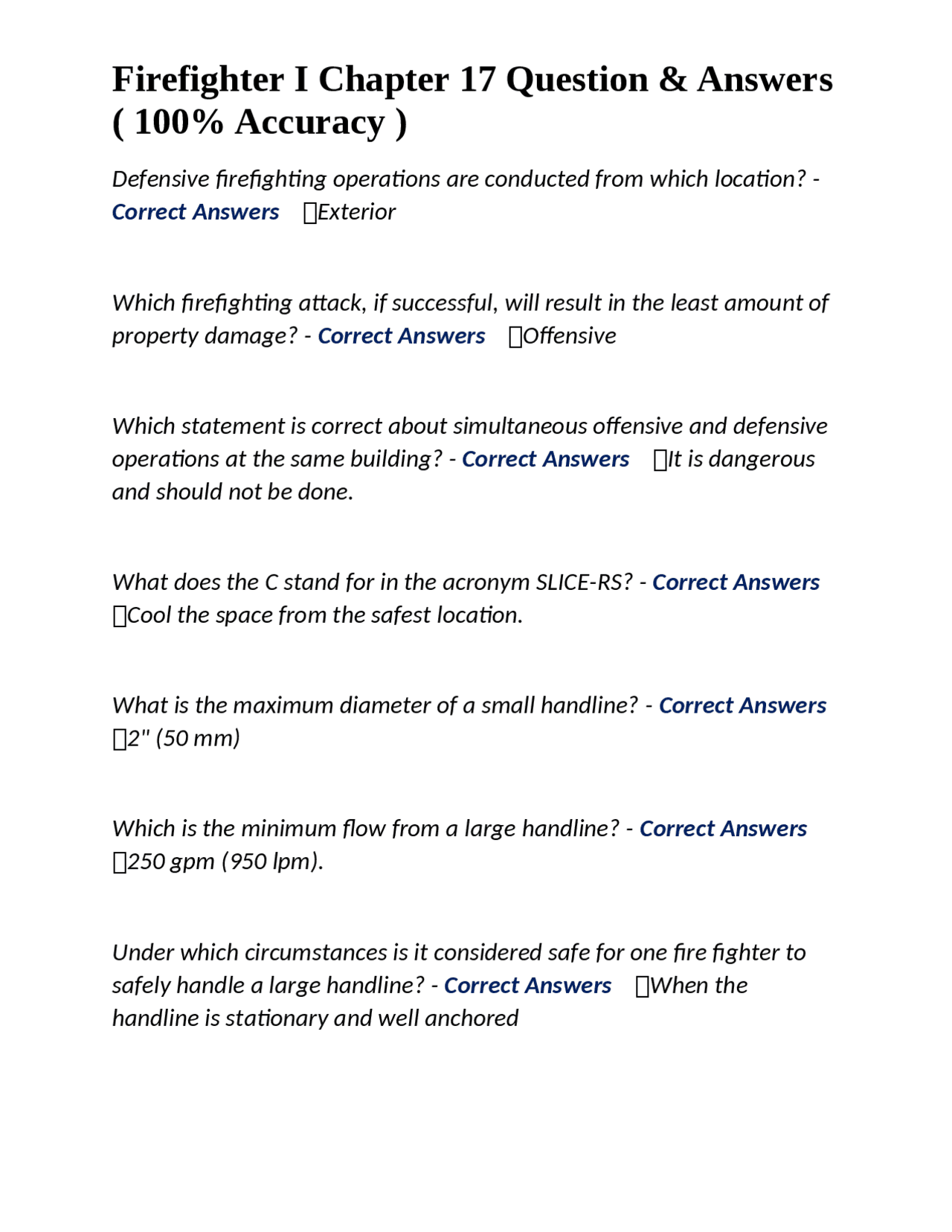 Firefighter I Chapter 17 Question & Answers ( 100% Accuracy ) | Exams ...