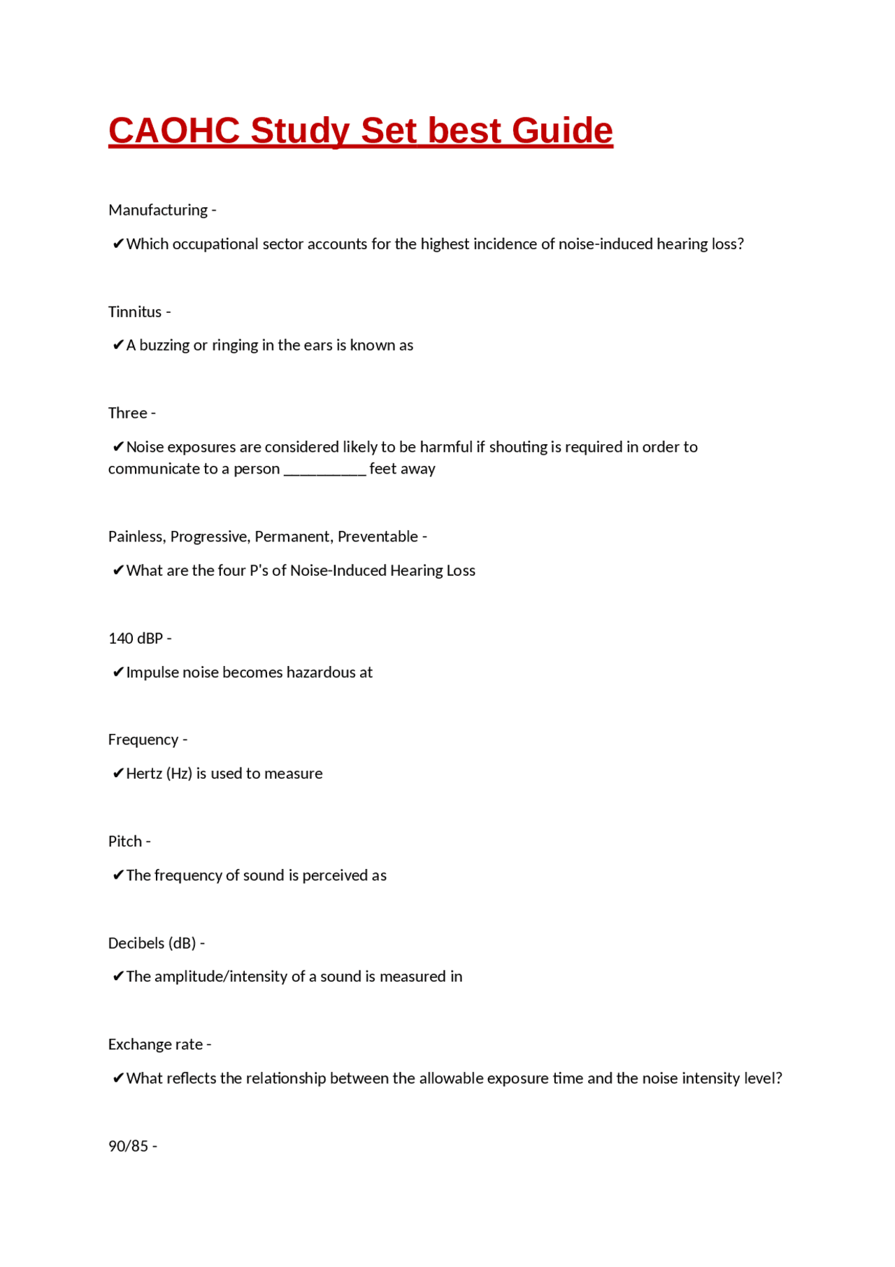 CAOHC Study Set best Guide/CAOHC Study Set best Guide | Exams Social ...