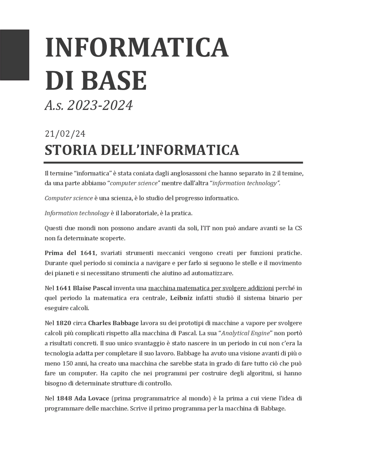 Informatica di base, 2023/2024 | Appunti di Fondamenti di informatica | Docsity