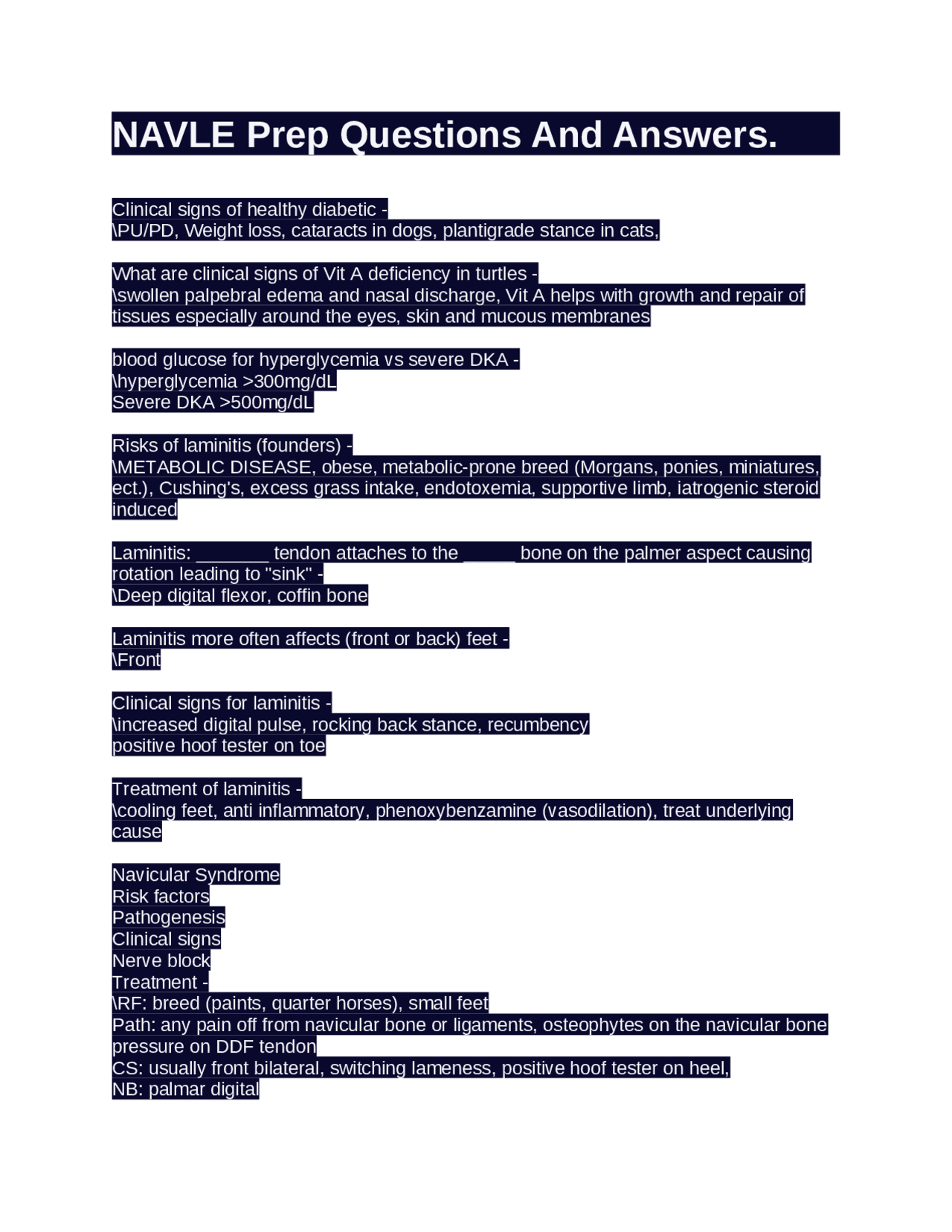 NAVLE Prep Questions And Answers. | Exams Veterinary | Docsity