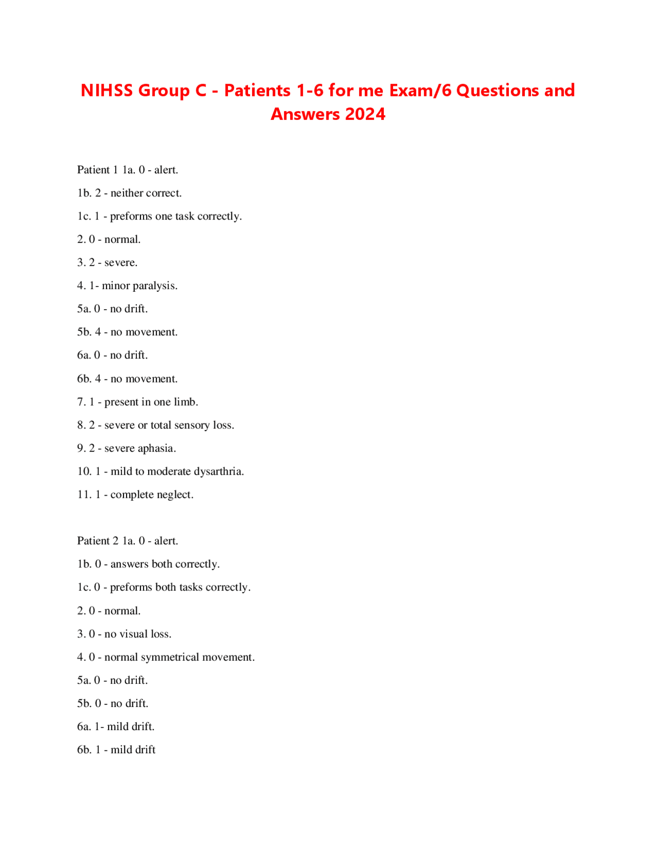 NIHSS Group C Exam: Patient Assessments and Scoring | Exercises Nursing ...