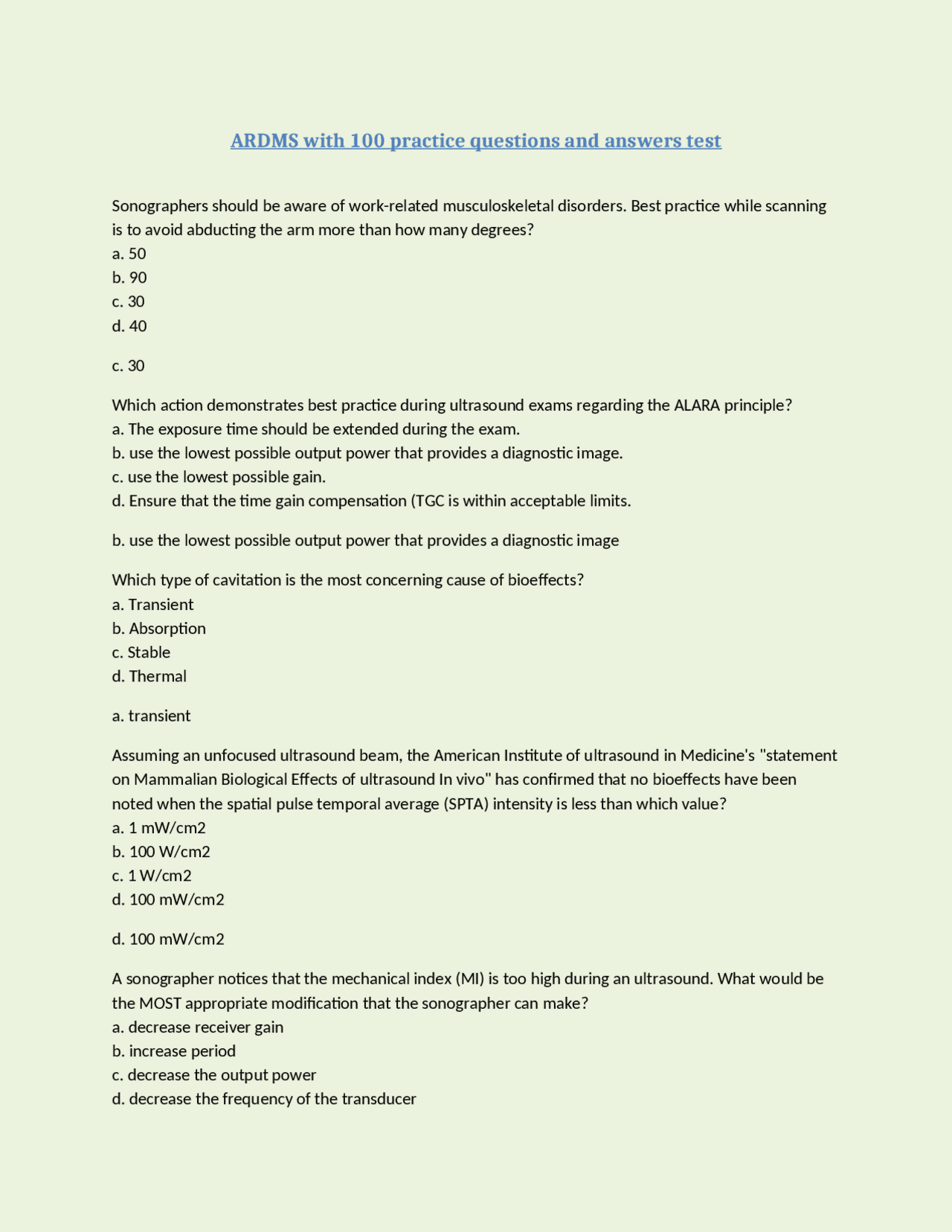 ARDMS with 100 practice questions and answers test | Exams Nursing ...