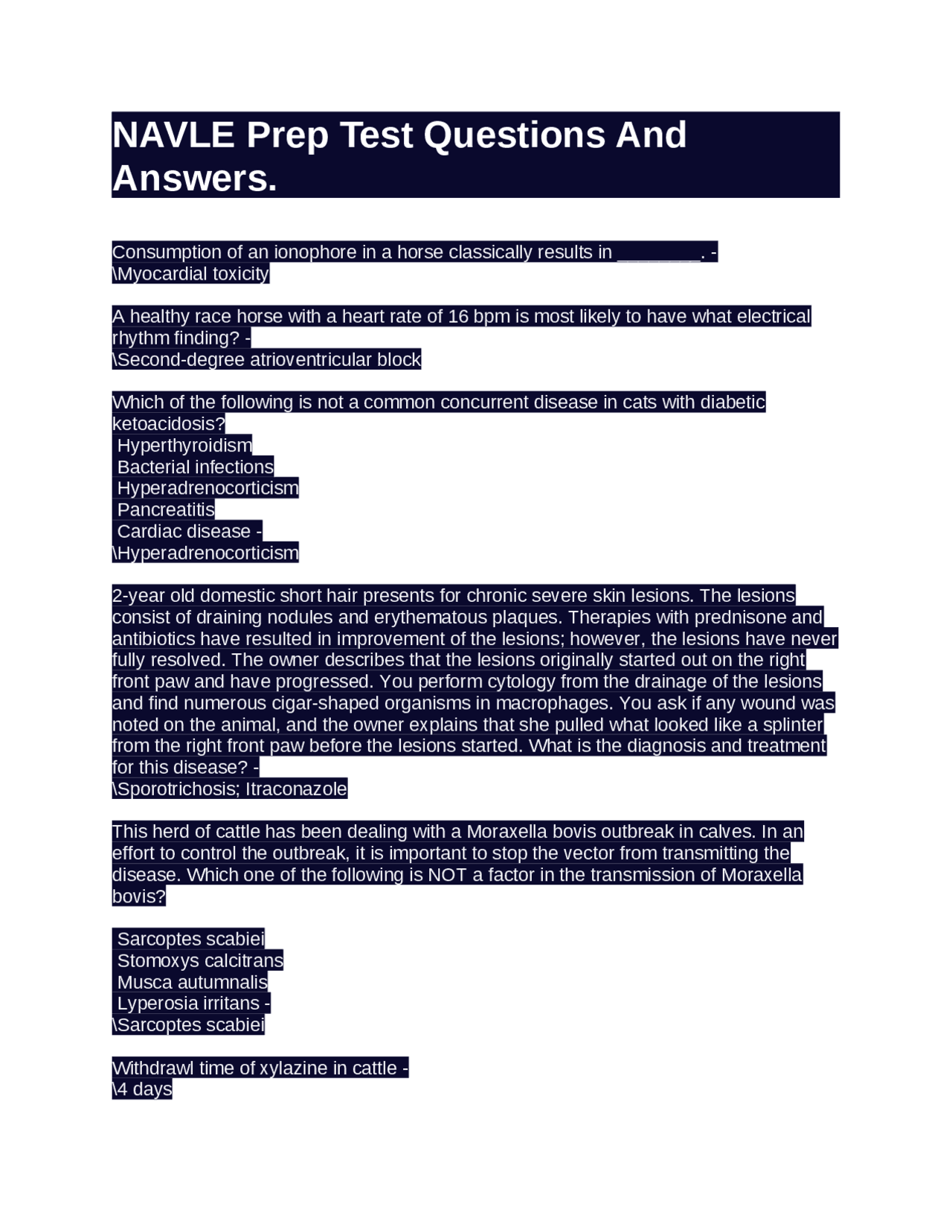 NAVLE Prep Test Questions And Answers. | Exams Veterinary | Docsity