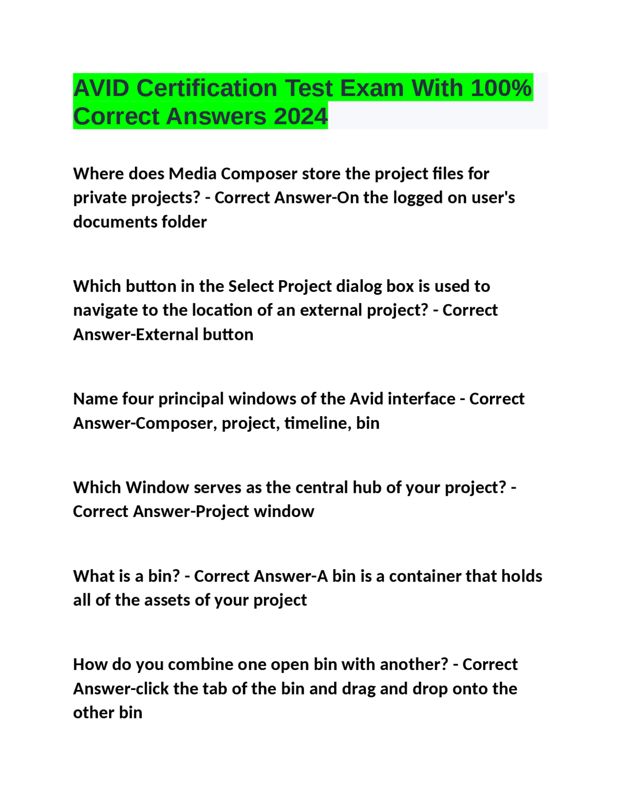 AVID Certification Test Exam With 100% Correct Answers 2024 | Exams ...