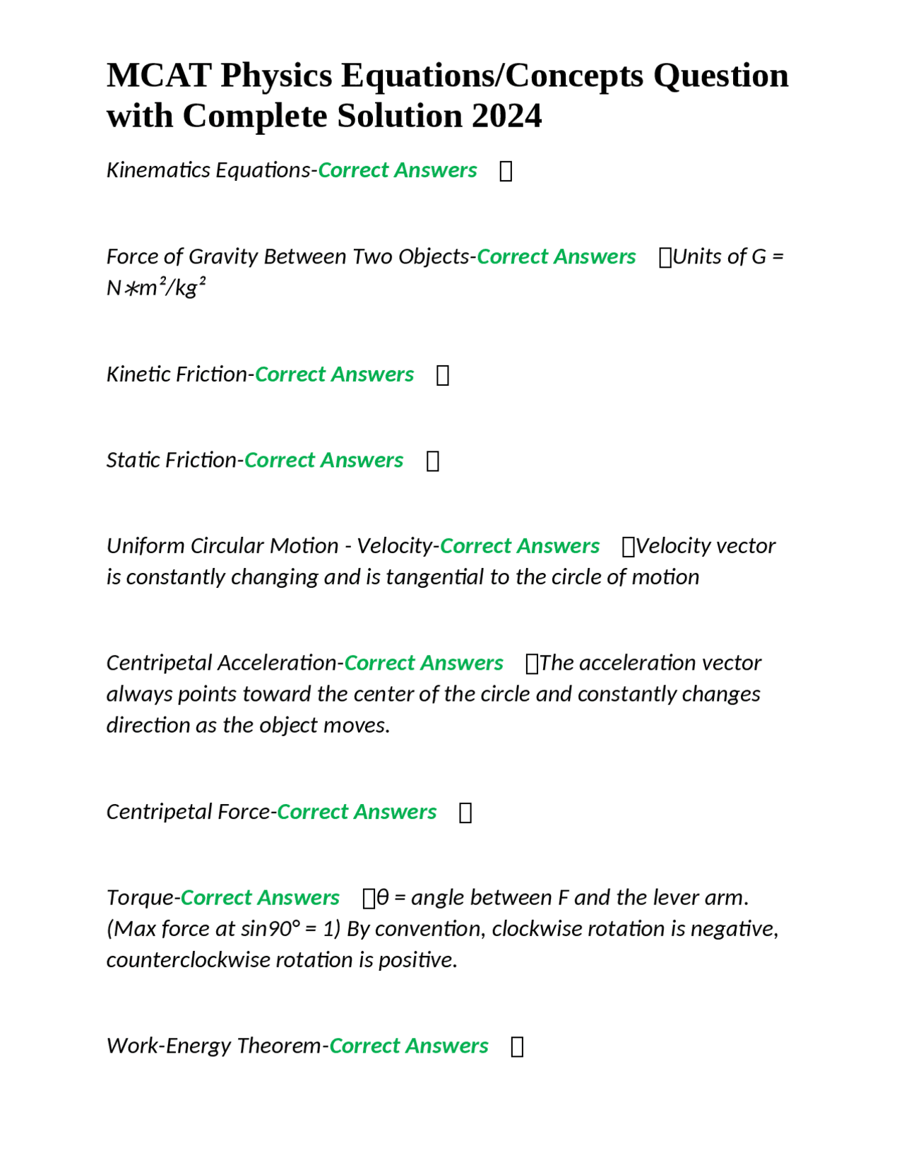 MCAT Physics Equations/Concepts Question with Complete Solution 2024 ...