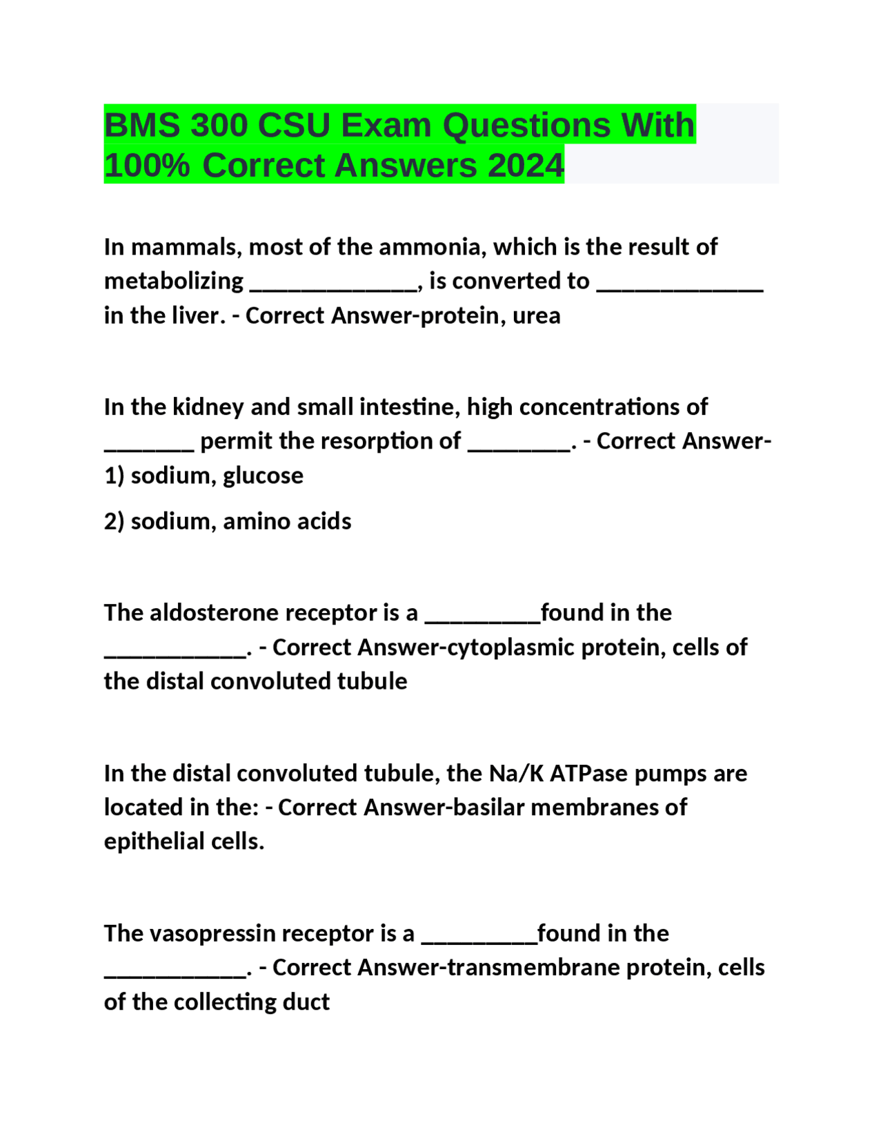BMS 300 CSU Exam Questions With 100% Correct Answers 2024 | Exams ...