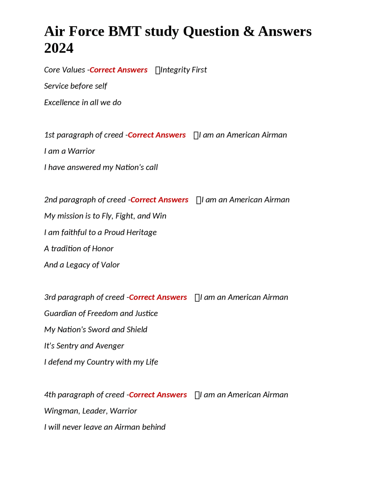 Air Force BMT study Question & Answers 2024 | Exams Nursing | Docsity