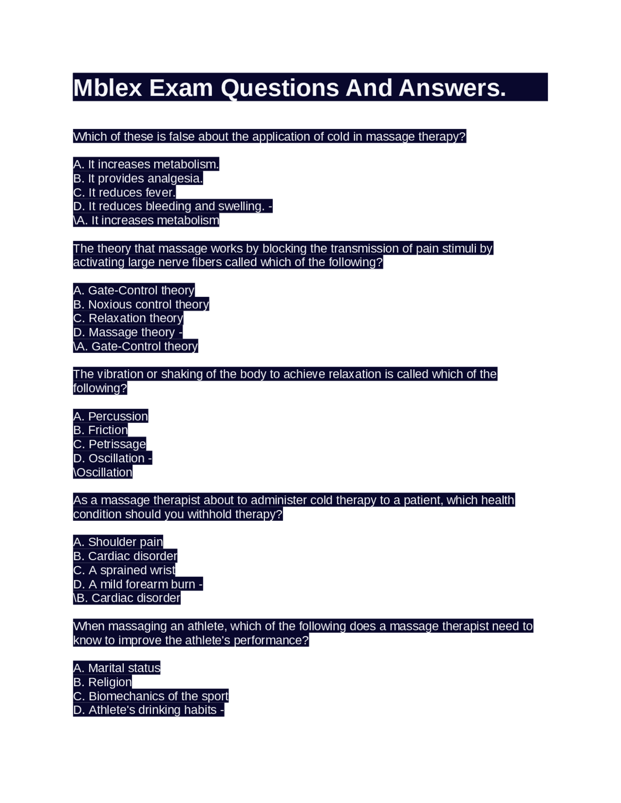 Mblex Exam Questions And Answers. | Exams Health sciences | Docsity